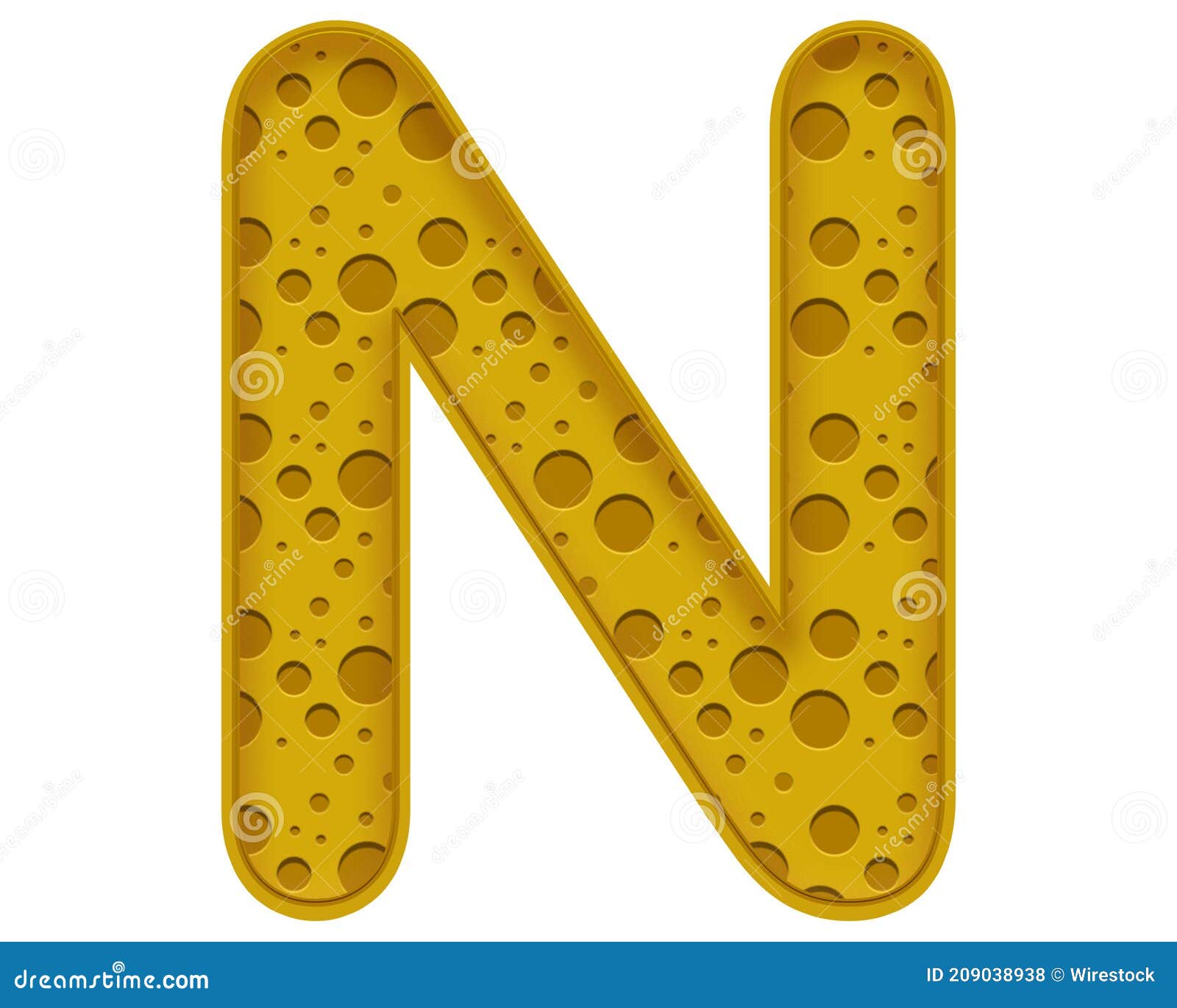 Isolated Letter N Composed of a Yellow Pattern with Holes on White ...