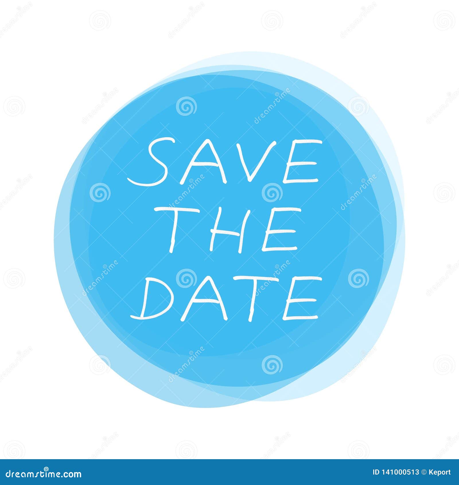 Isolated Light Blue Round Button: Save the Date Handwritten Stock ...