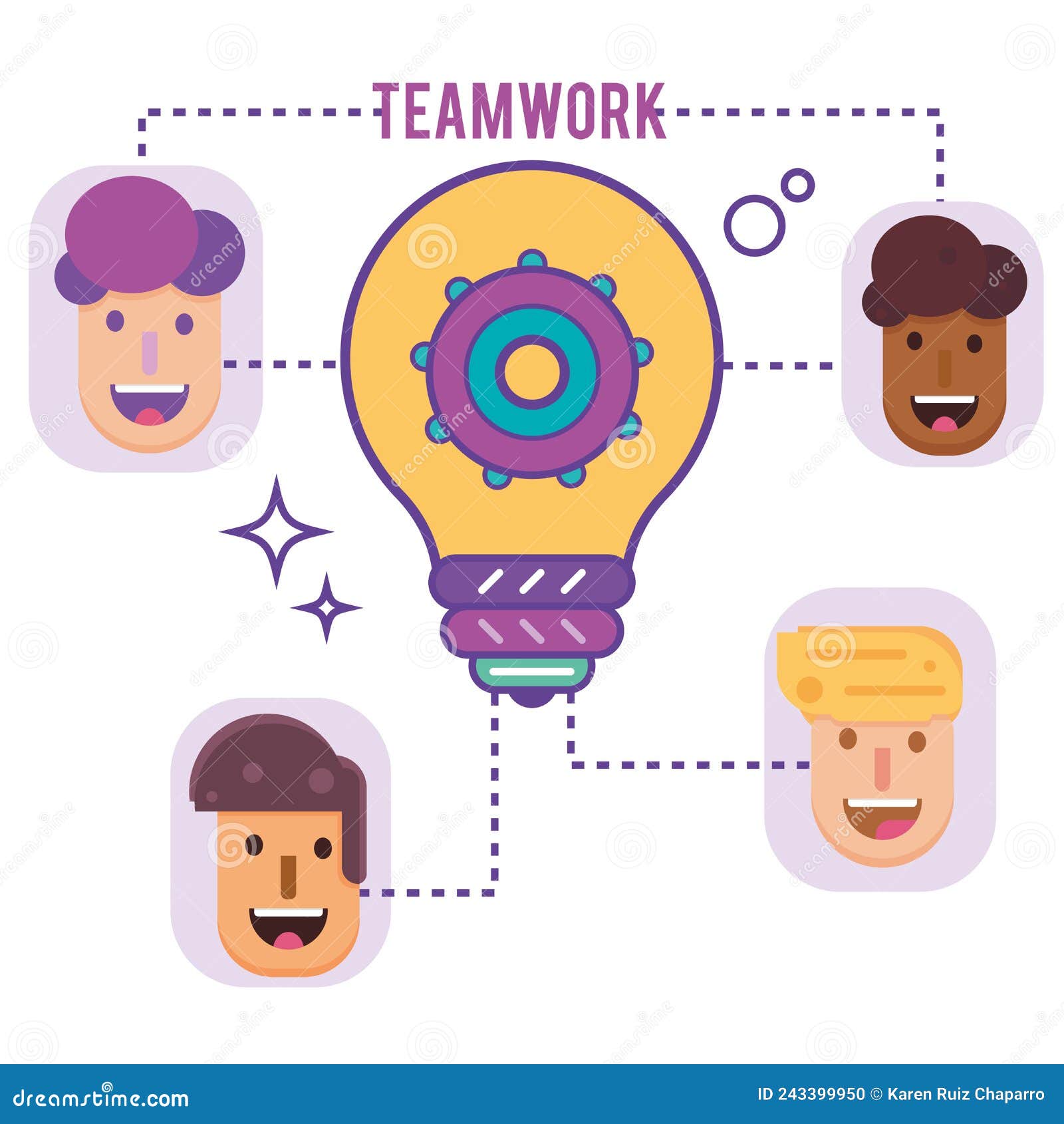 Isolated Lightbulb with Gears and Business Team Teamwork Concept Vector ...