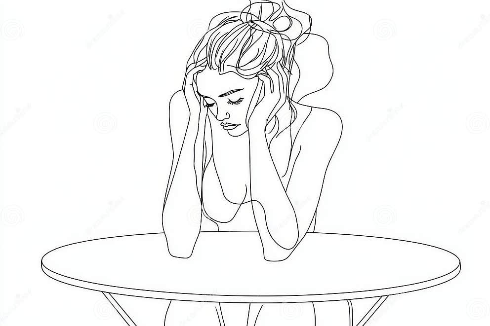 Isolated Line Drawing of a Thinking Lady Stock Illustration ...