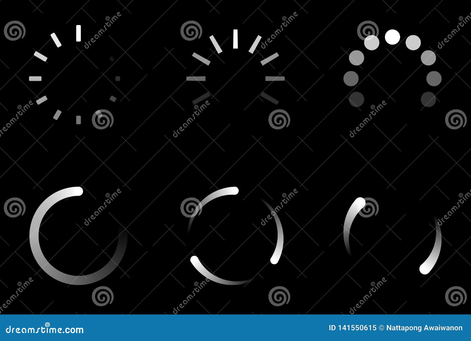 Isolated Loading Icon Set on Black Background, Vector Illustration ... Isolated Loading Icon Set on Black Background, Vector Illustration ...