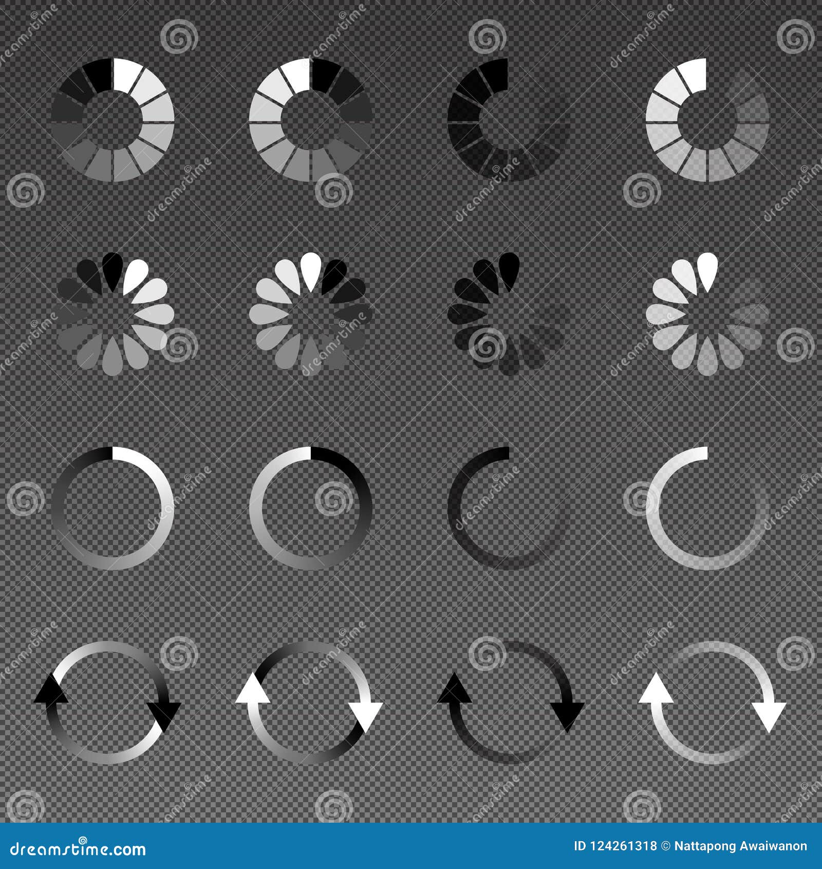 Isolated Loading, Preloader Icon Set of Black, White and Transparency ...
