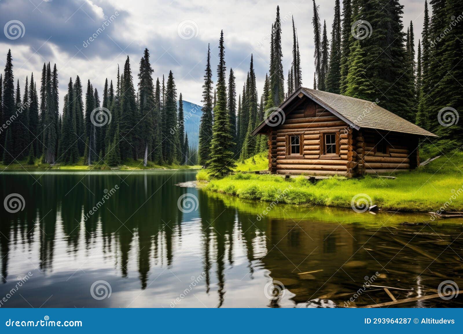 An Isolated Log Cabin by the Side of a Lake Stock Image - Image of ...