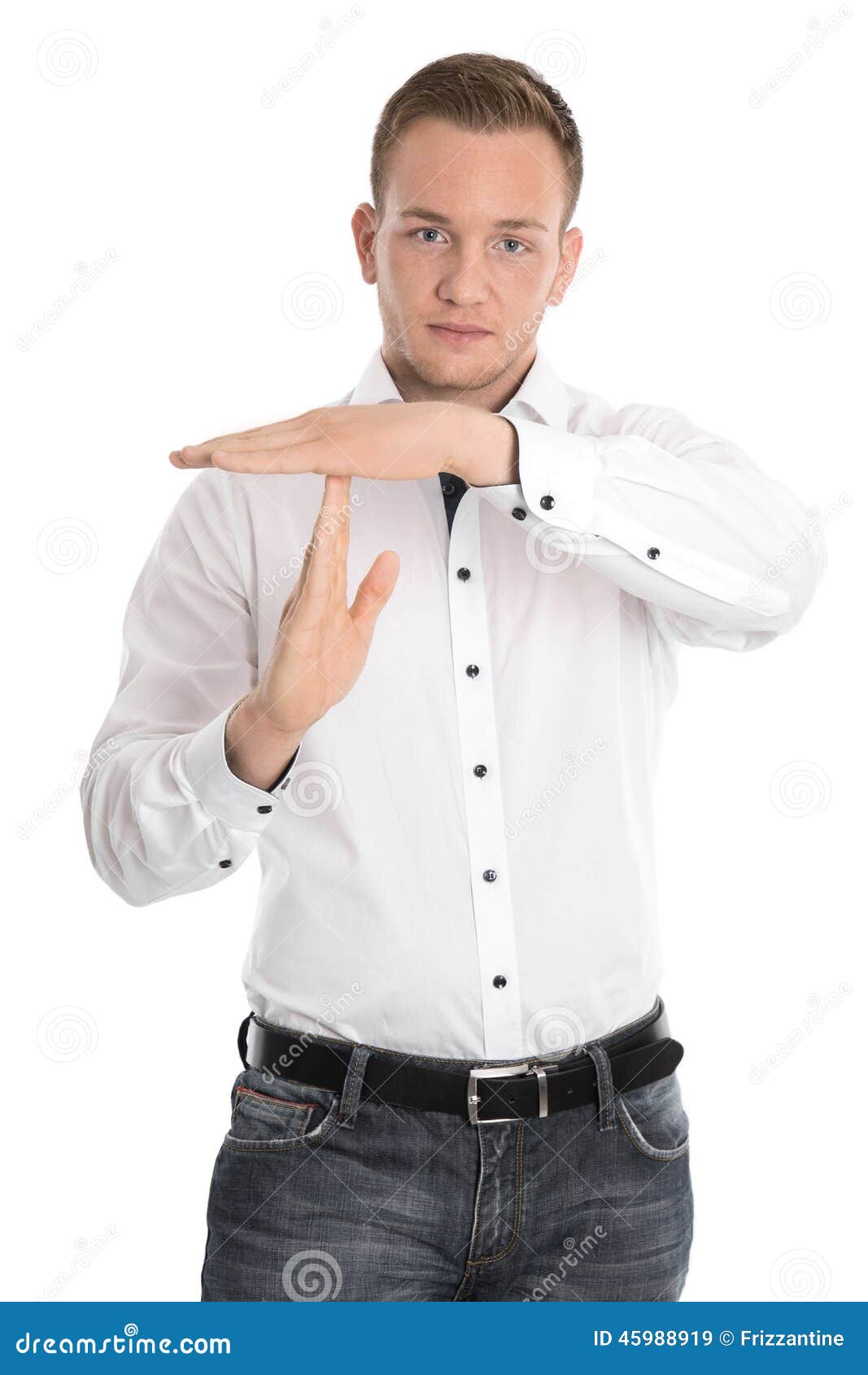 Isolated Man Making Timeout Sign with Hands. Stock Image - Image of ...