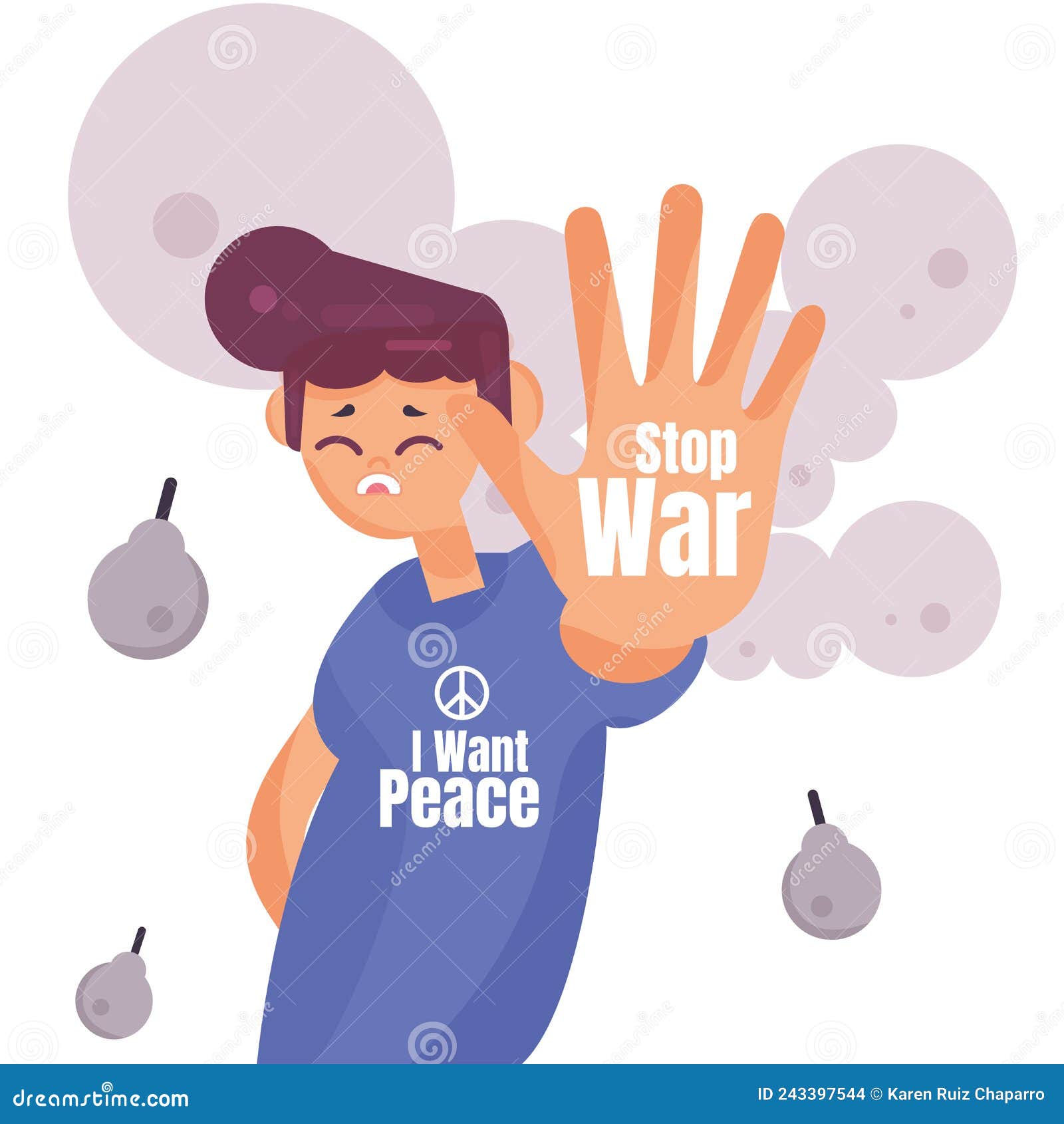 Isolated Man Protesting Showing His Hand Stop War Concept Vector Stock ...