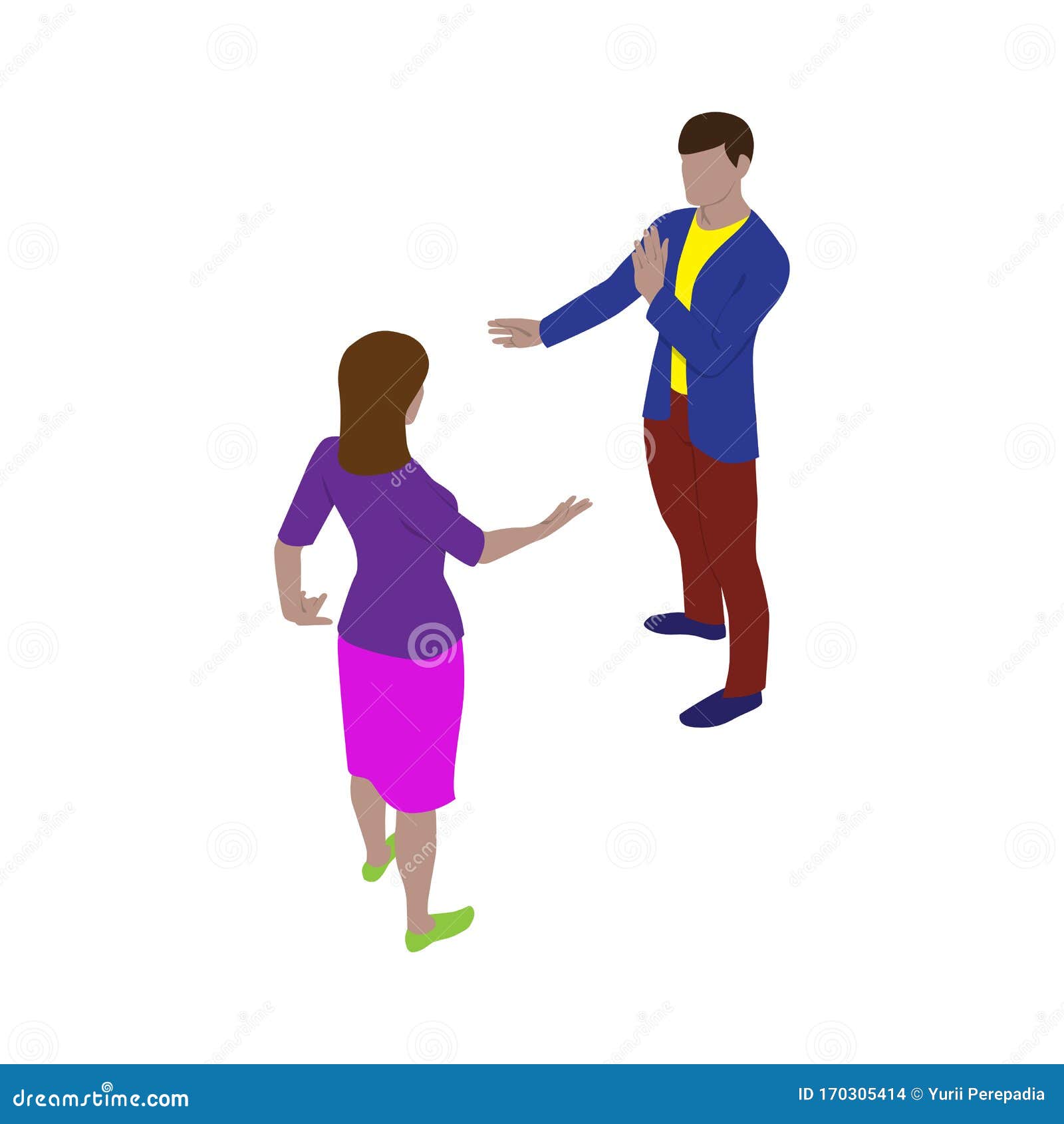 Isolated Man And Woman Talk And Gesticulate While Standing Scene Of