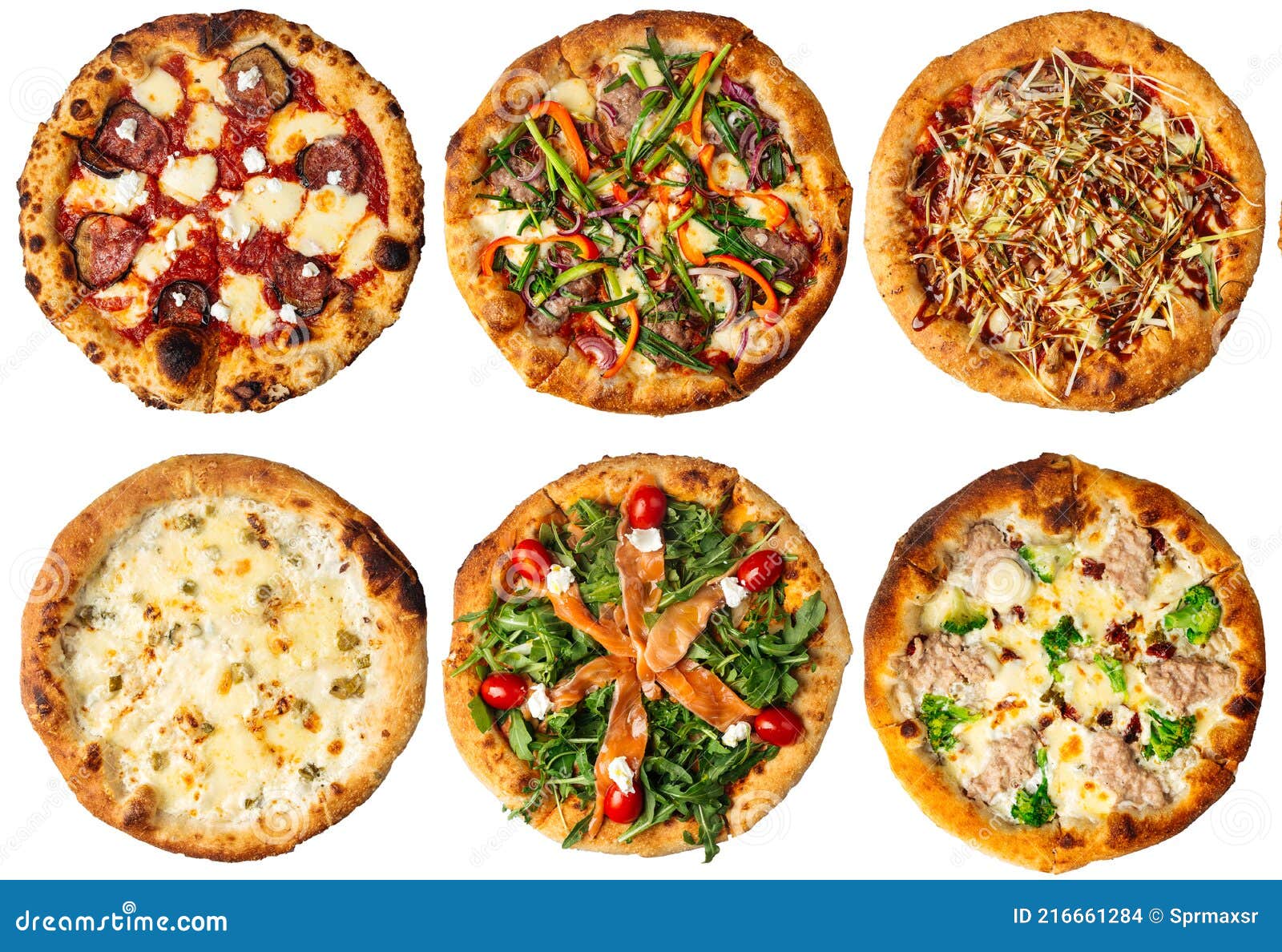 Isolated Many Different Pizza Menu Design Collage Stock Photo - Image ...