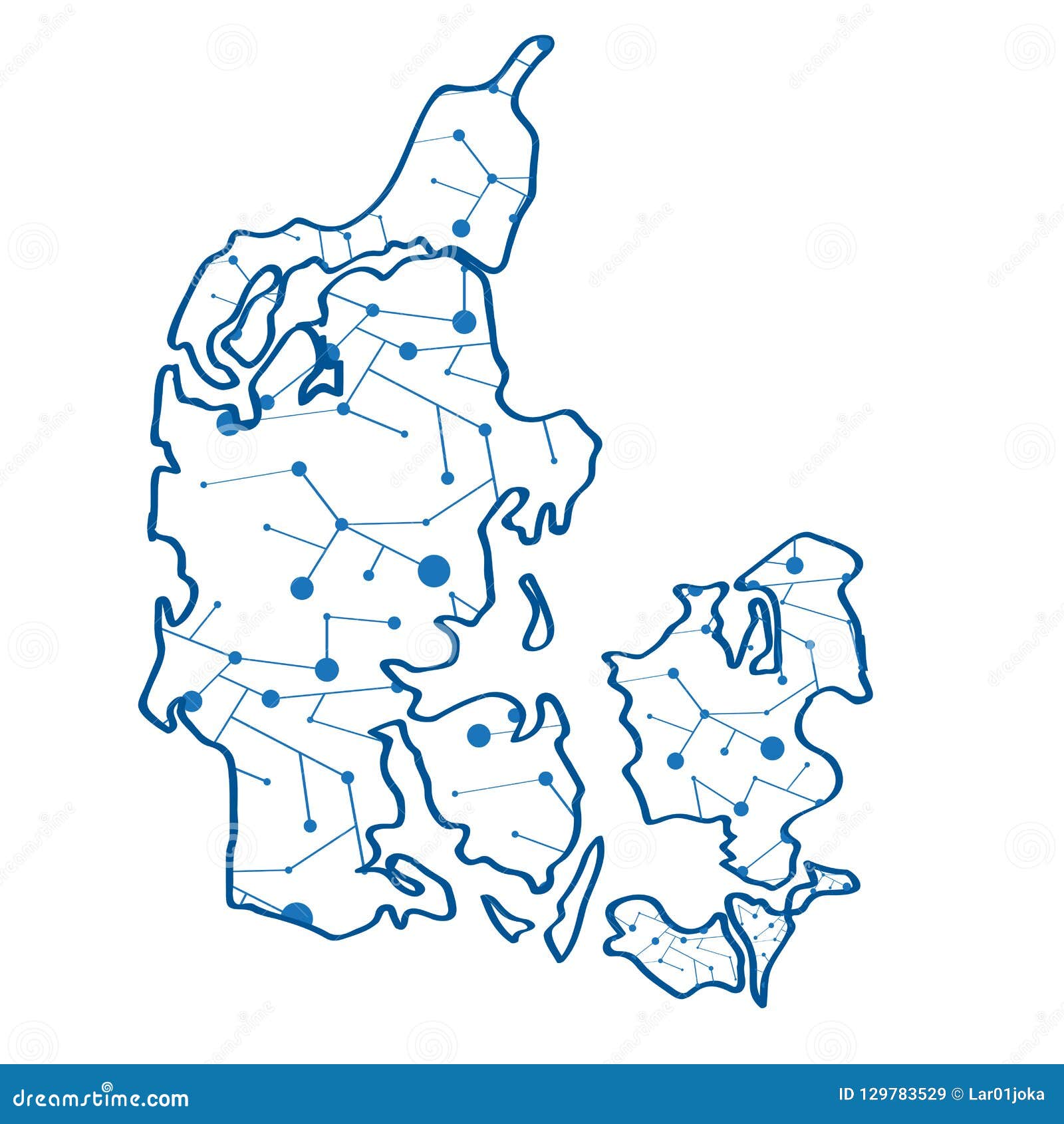 Isolated map of Denmark stock vector. Illustration of network - 129783529