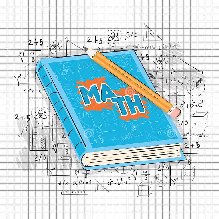 Isolated Math Book with a Pencil and Formulas Math Class Concept Vector ...