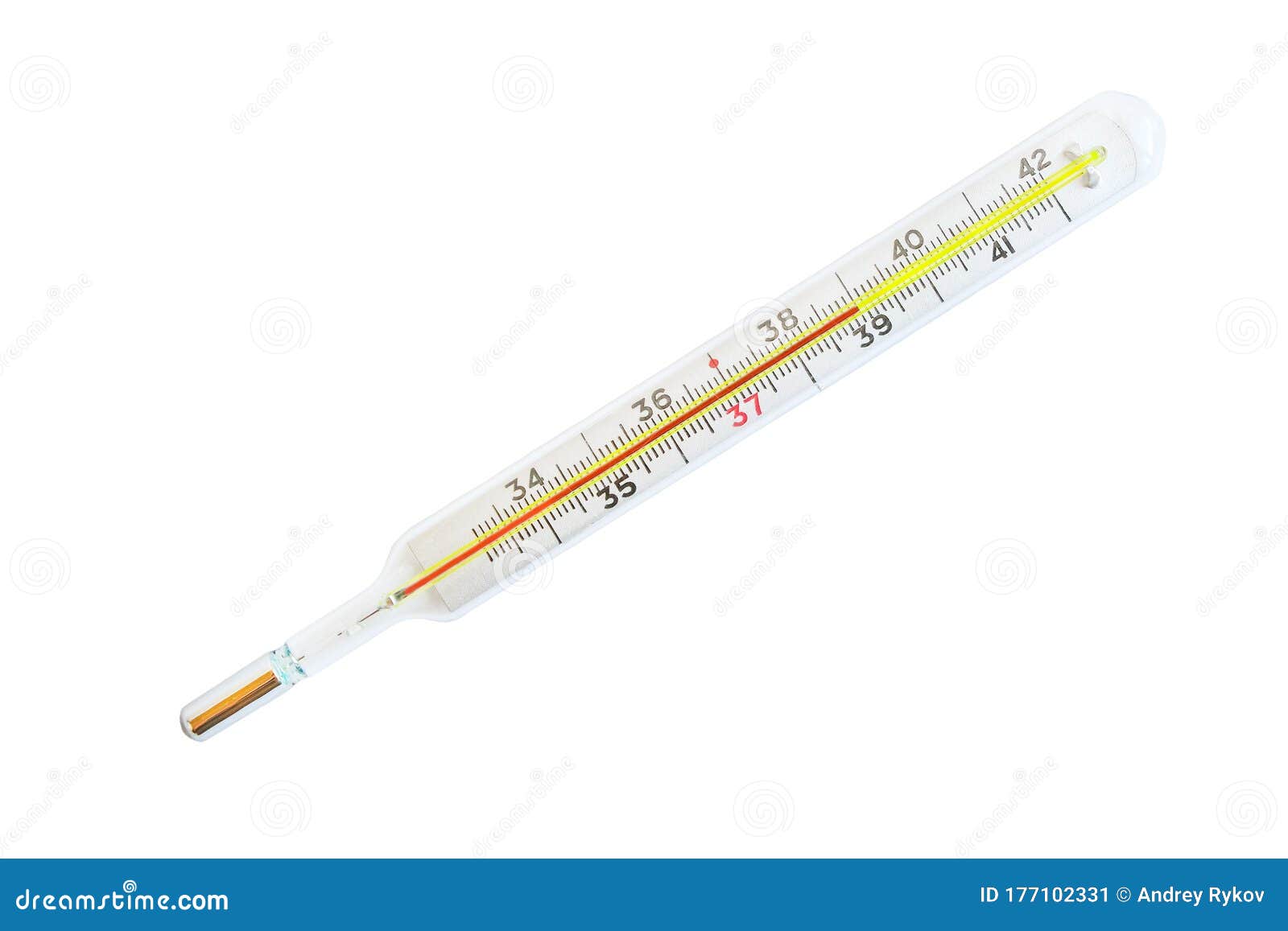 Isolated Medical Clinical Mercury Thermometer Showing High Temperature