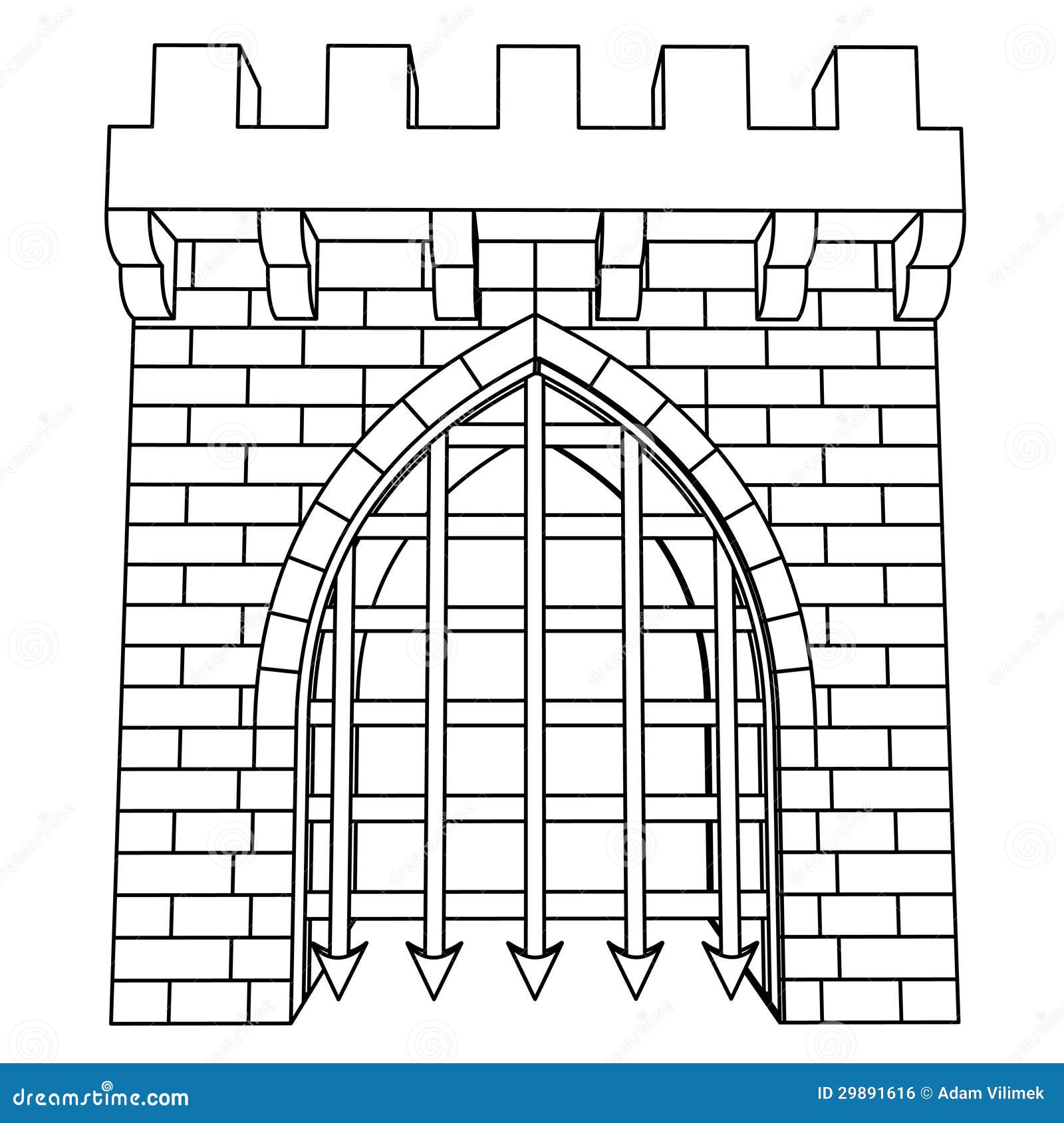 Medieval Gate With Closed Lattice And Guard Towers Royalty-Free Stock ...