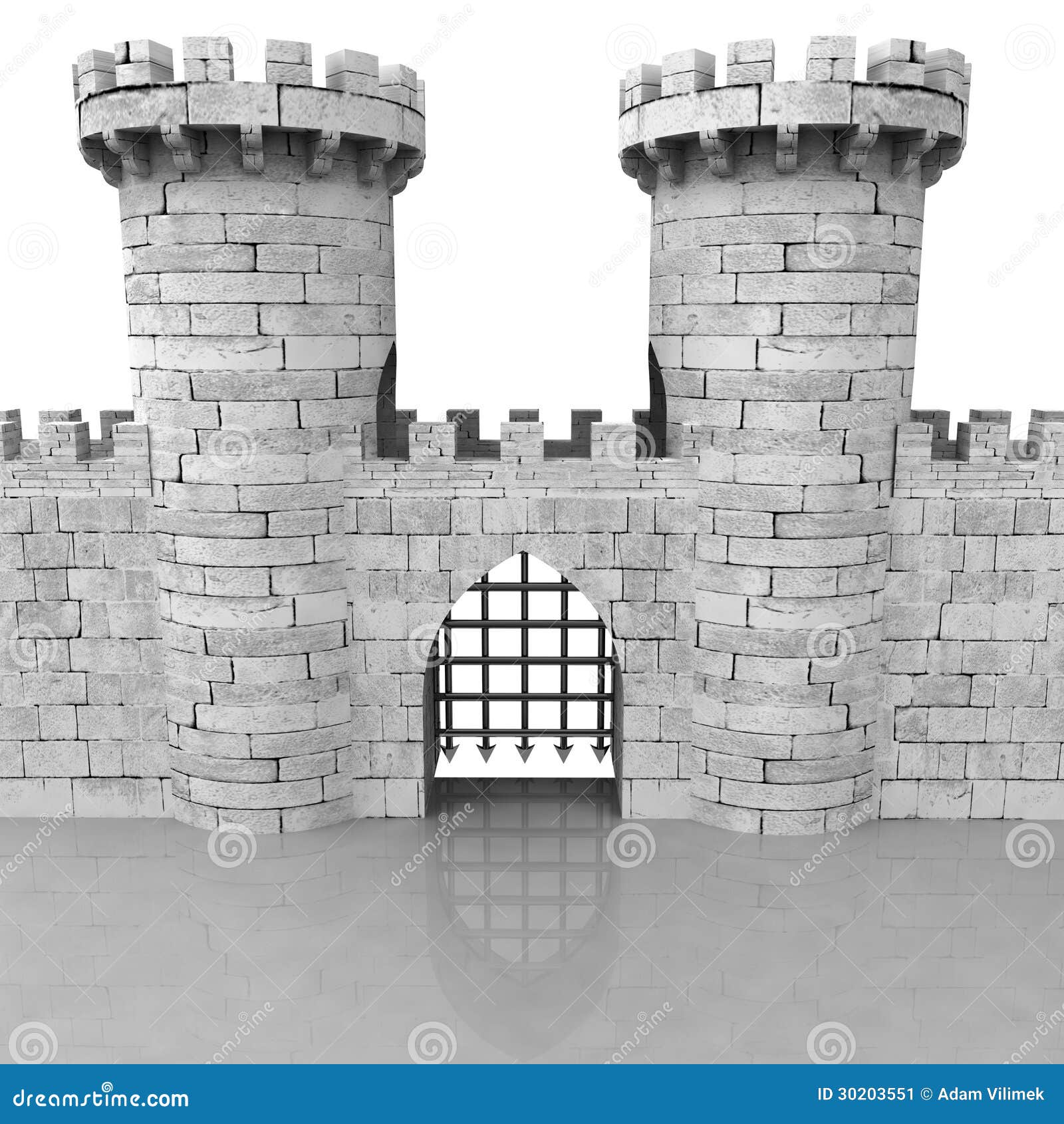 Isolated Medieval Stoned Castle Gate with Towers Stock Illustration ...
