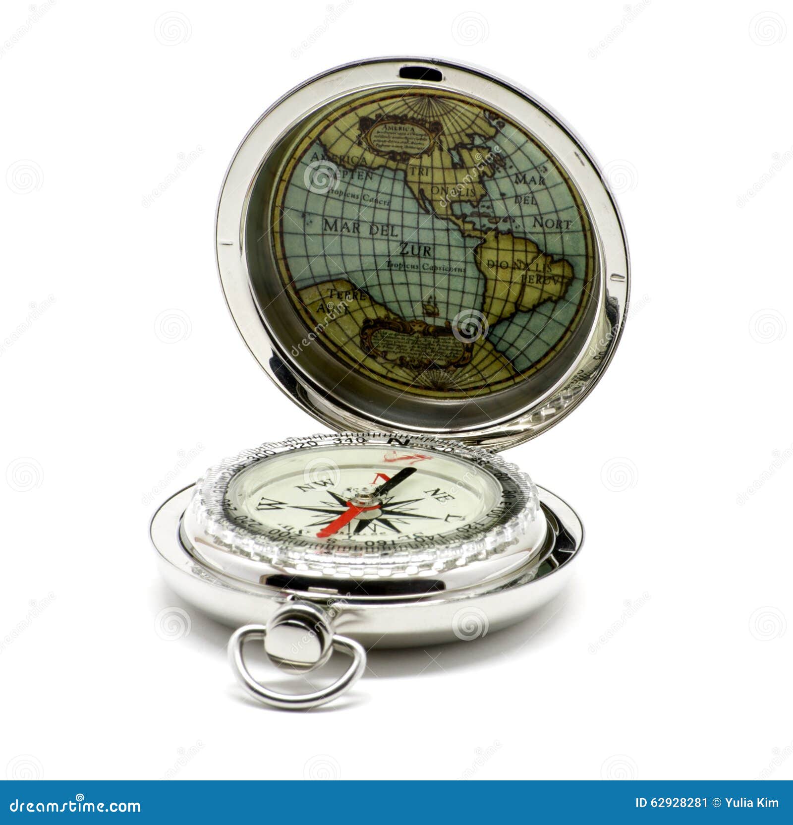 Isolated Metallic Compass Over White Stock Image - Image of close ...