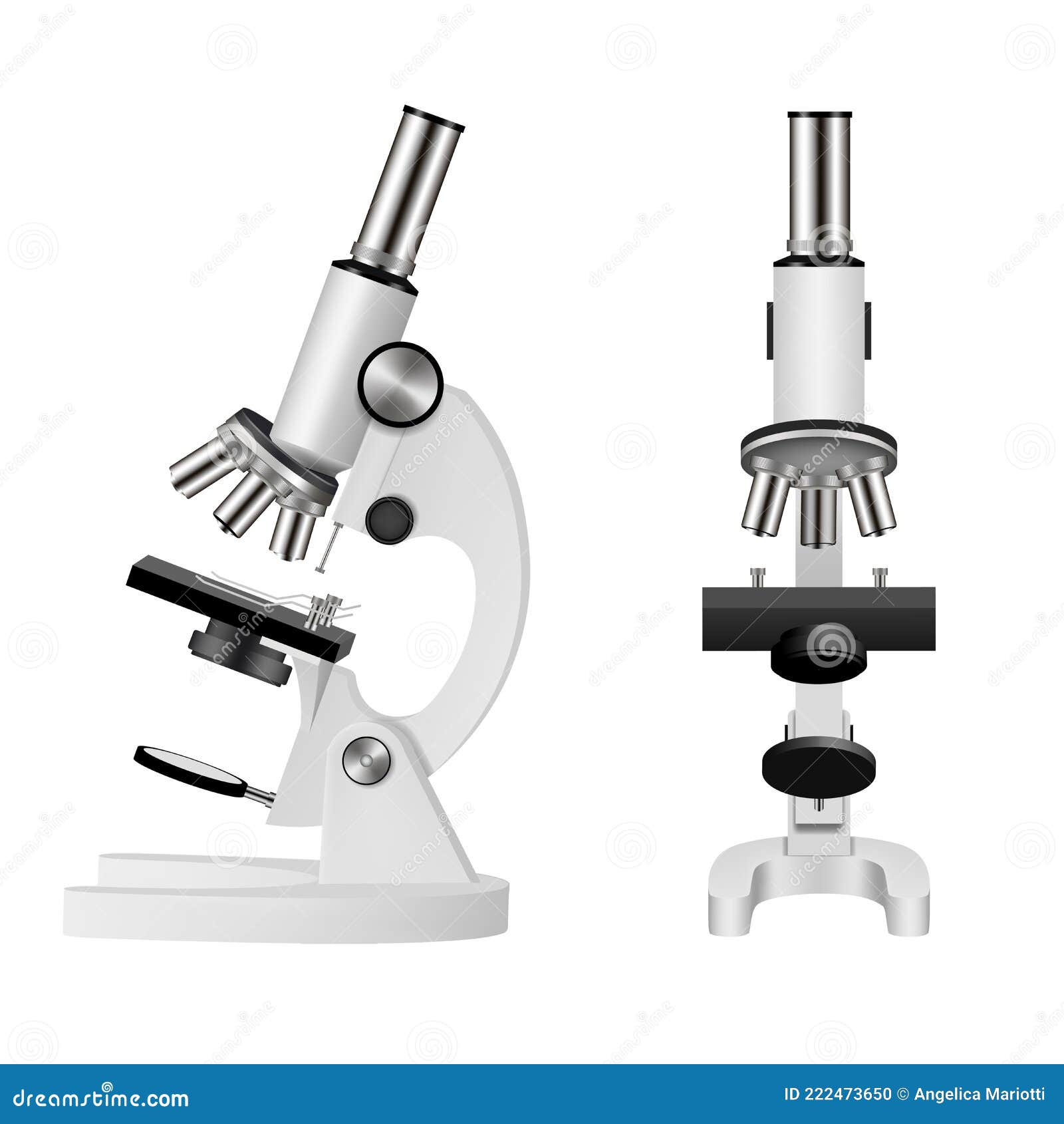 Isolated Microscope Realistic Illustration. Front and Side View Stock ...
