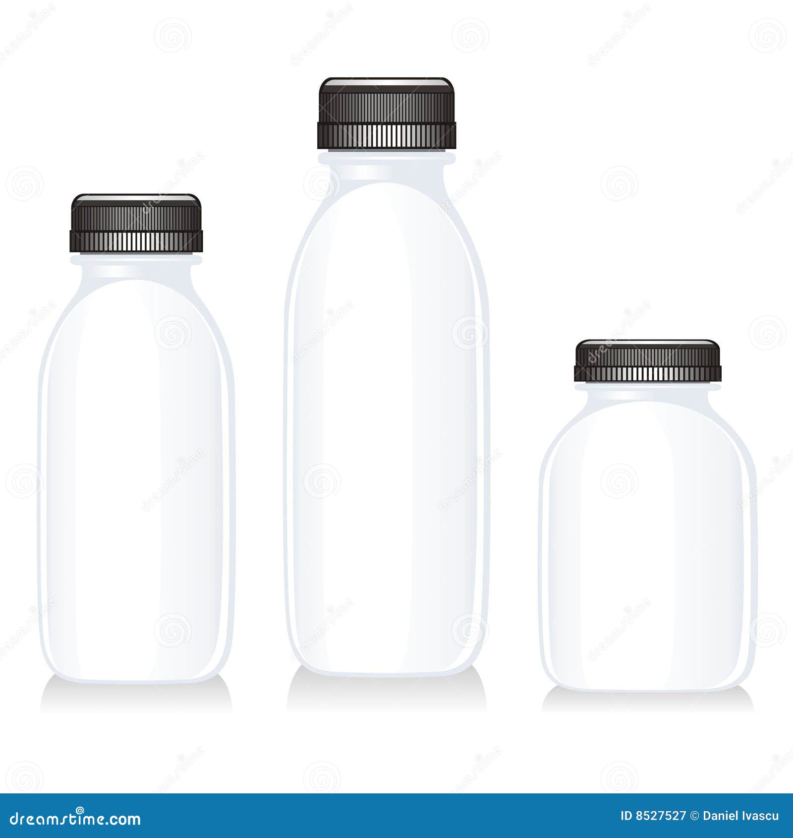 Milk Glass. Realistic Empty, Half Full And Full Glass With Milk ...