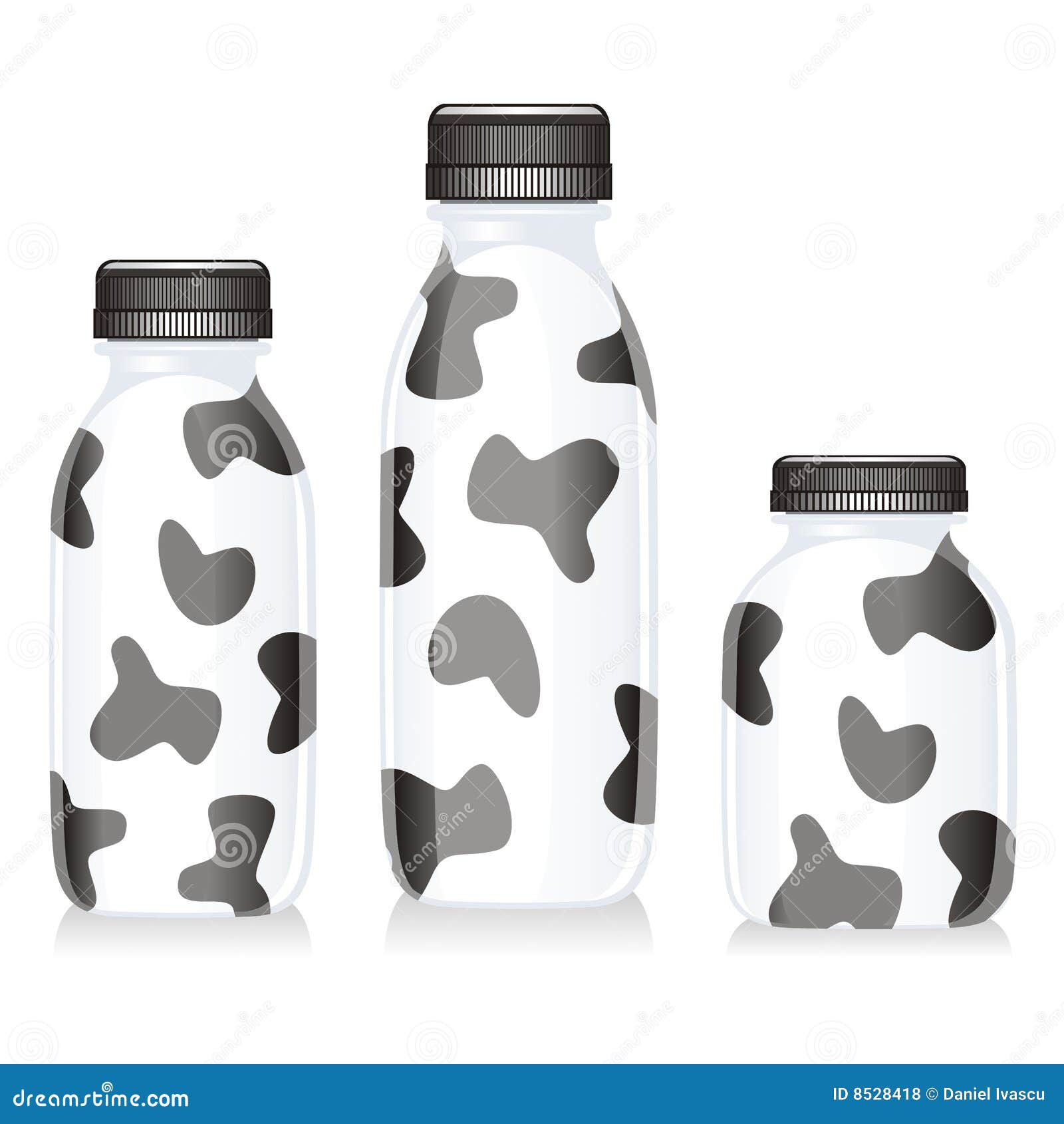 Milk Glass. Realistic Empty, Half Full And Full Glass With Milk ...