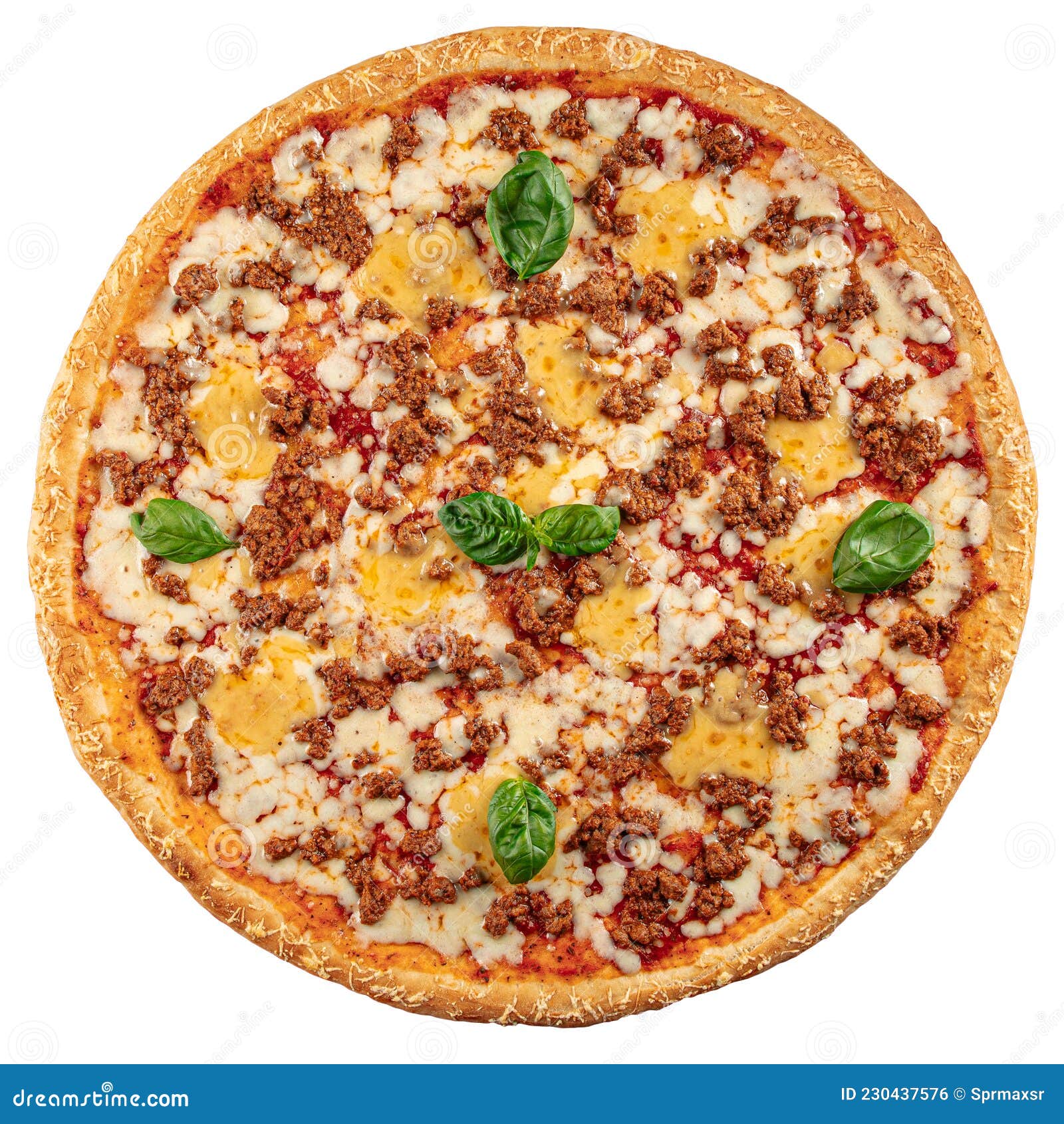 Isolated Minced Beef Pizza with Cheese Stock Photo - Image of cheese ...