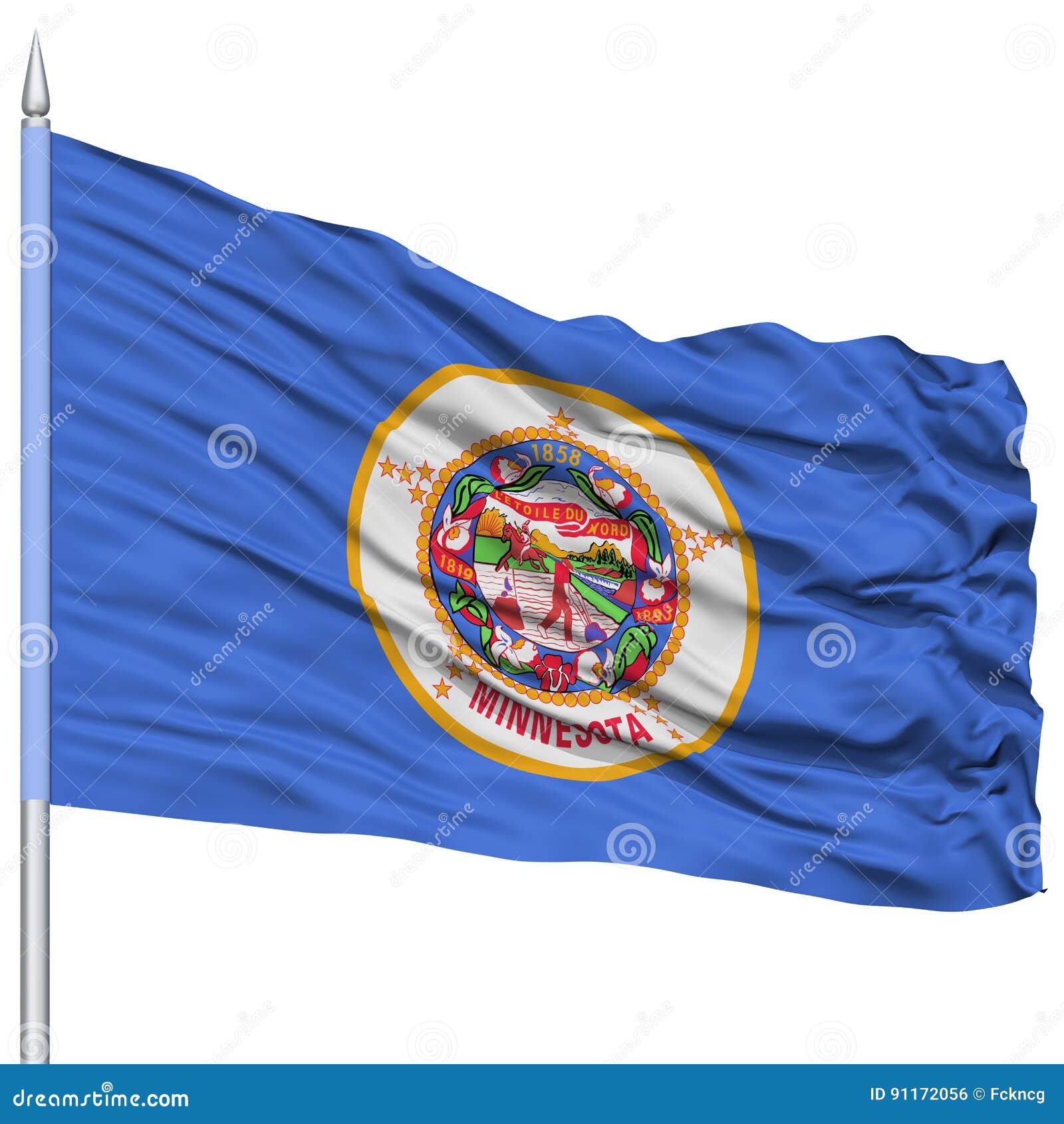 Isolated Minnesota Flag on Flagpole, USA State Stock Illustration ...