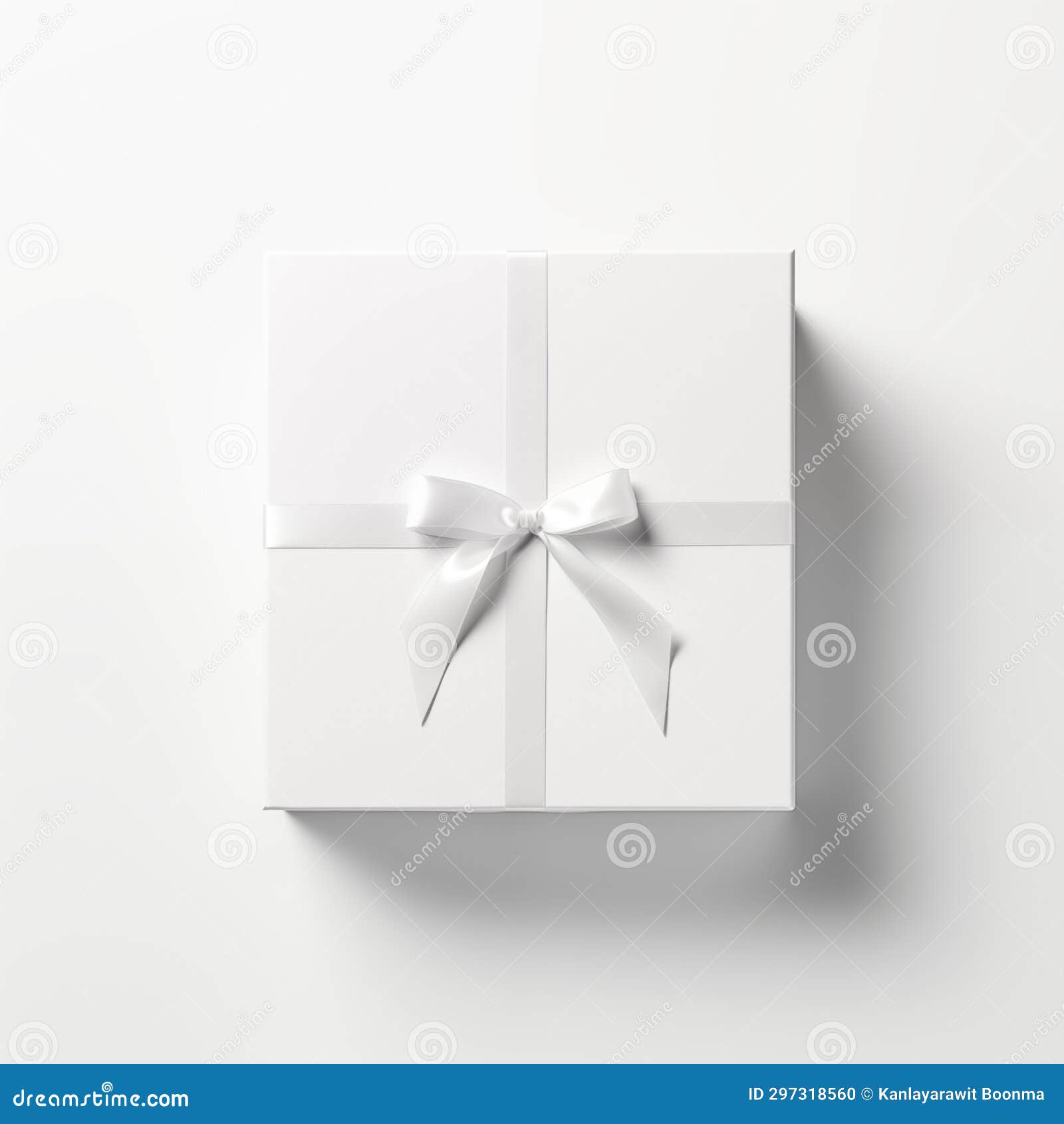 Isolated Mockup White Gift Box with Ribbon on White Background. Plain ...