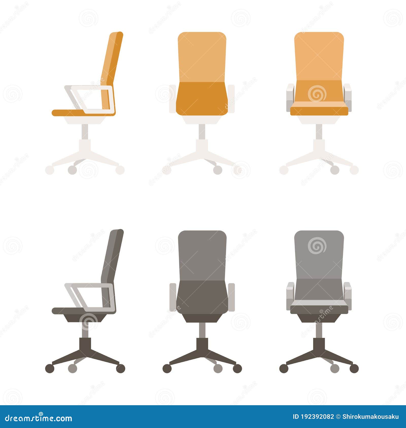 Isolated Modern Flat Vector Illustration of Office Chair in Various ...