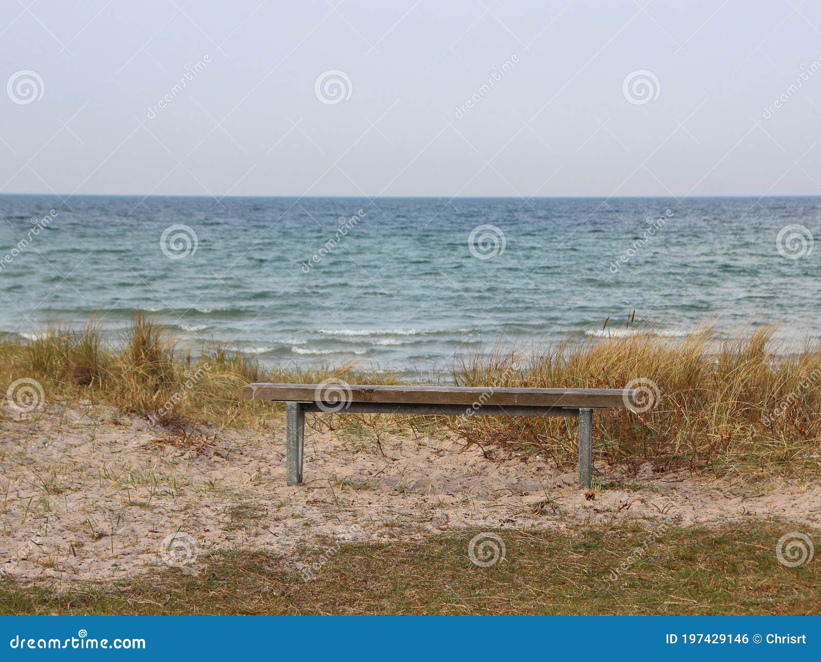 Isolated Modern Simple Bench at Ocean Beach Stock Photo - Image of ...