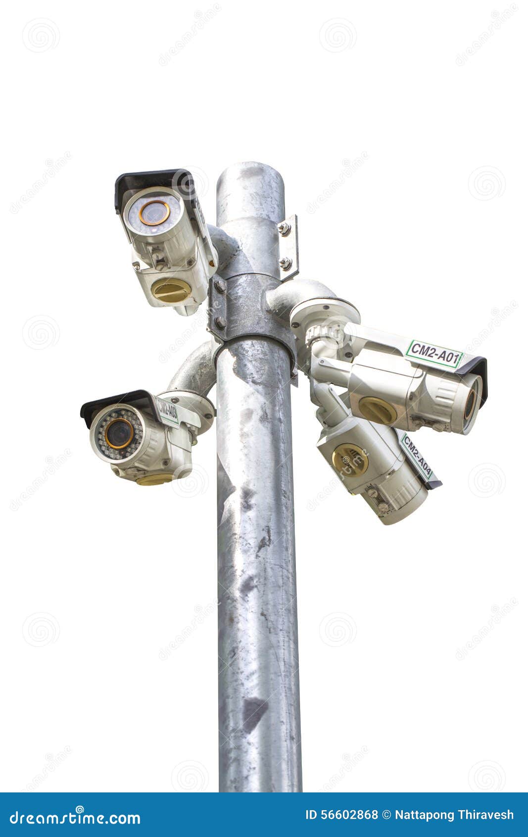 Multiple Angle Outdoor CCTV Camera On The Pole Near The Tree Royalty ...