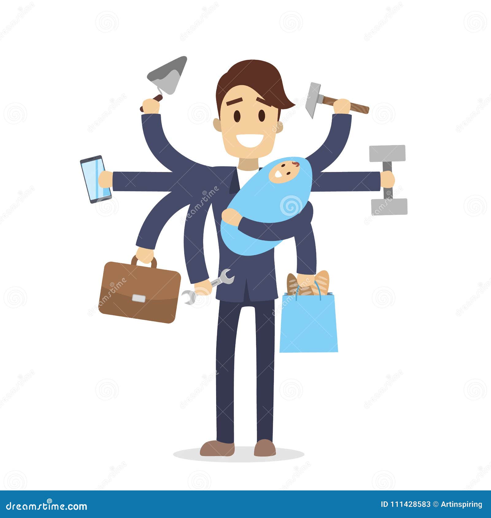 Isolated multitasking dad. stock vector. Illustration of home - 111428583