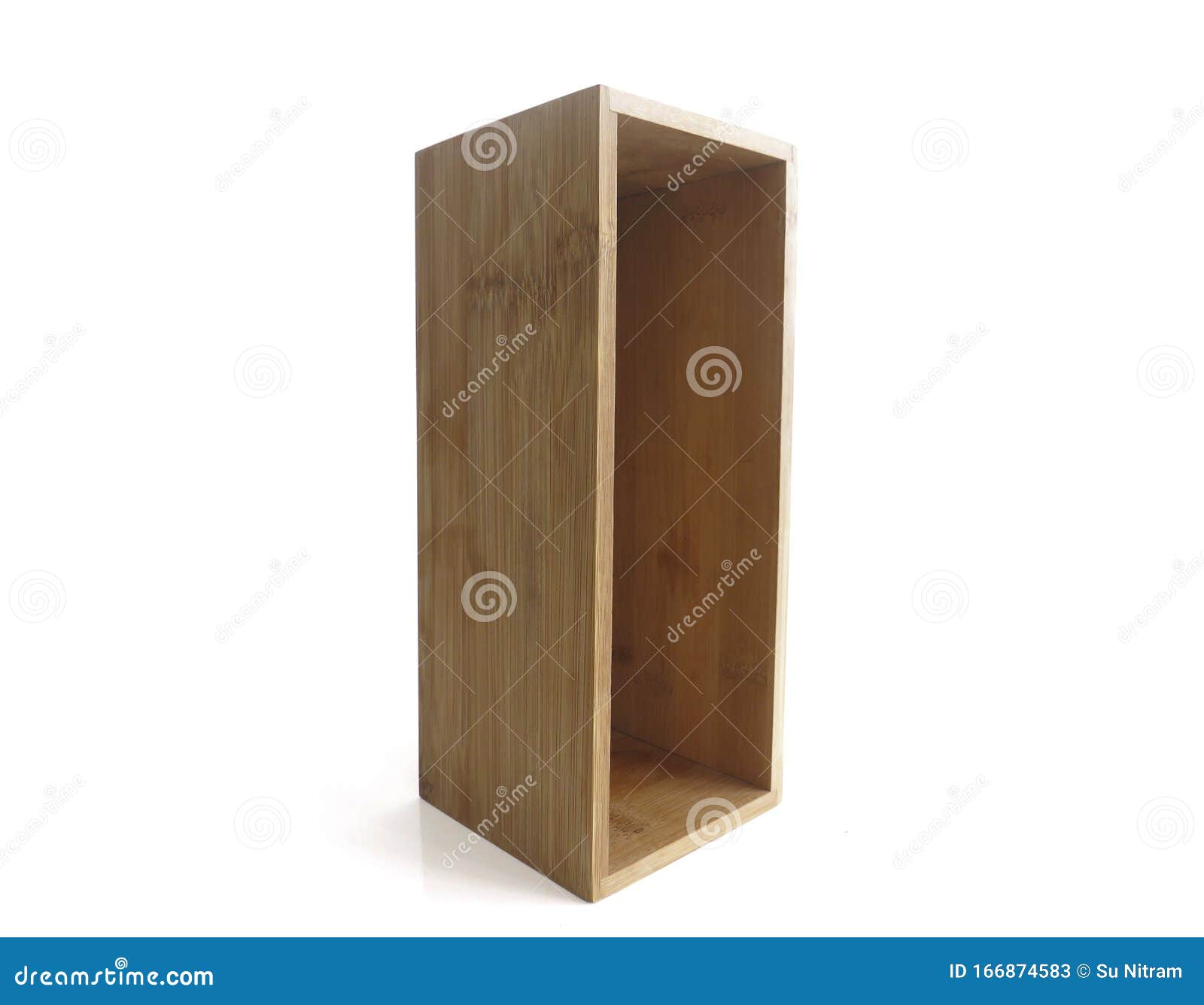 Isolated Natural Rectangular Wooden Box on White Background. Lateral ...