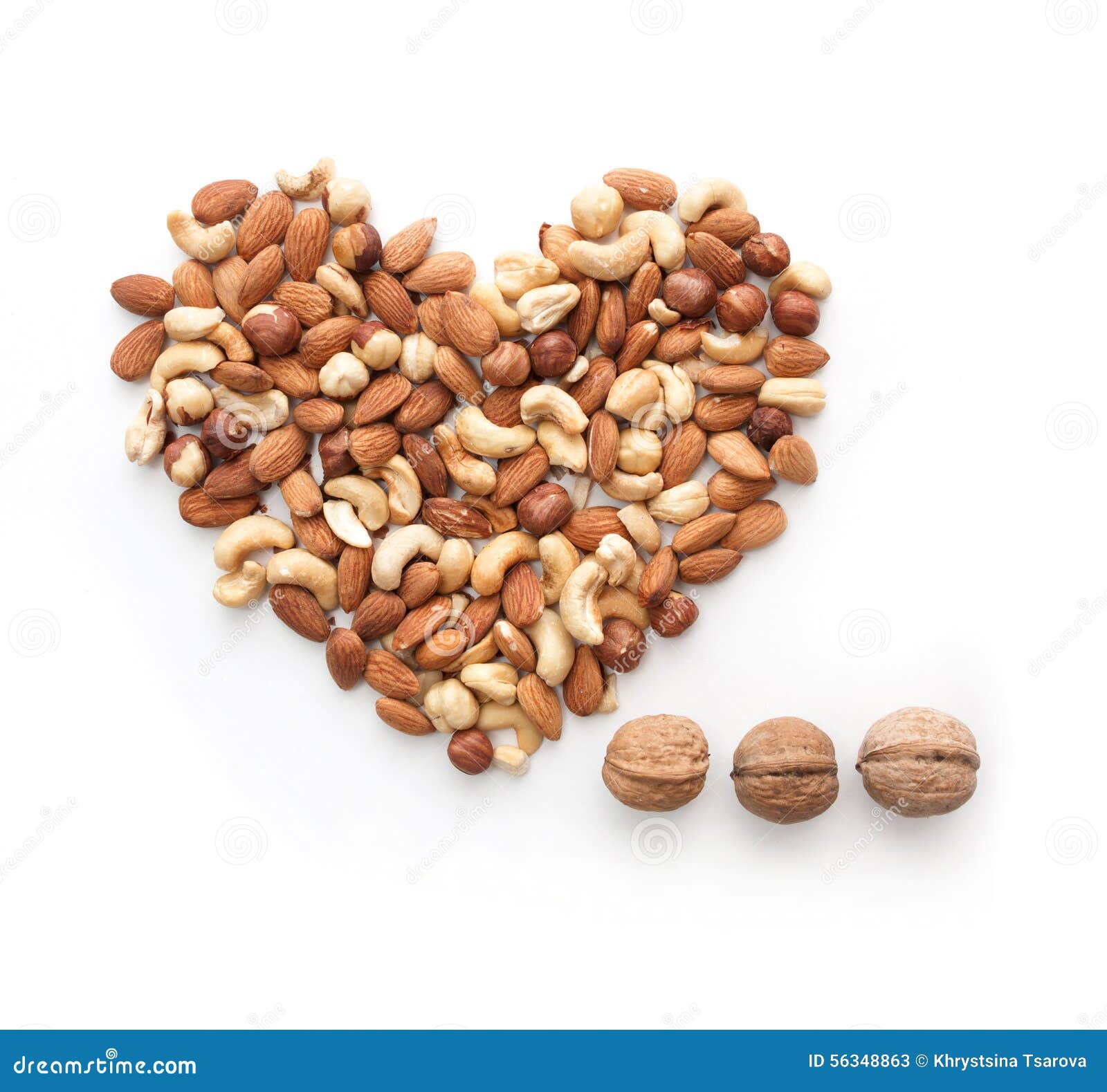Isolated Nuts Heart Shape and Three Dots Stock Image - Image of mixed ...