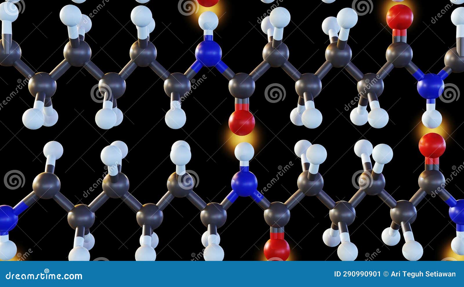 Nylon 66 Molecule, Structural Chemical Formula, Ball-and-stick Model ...