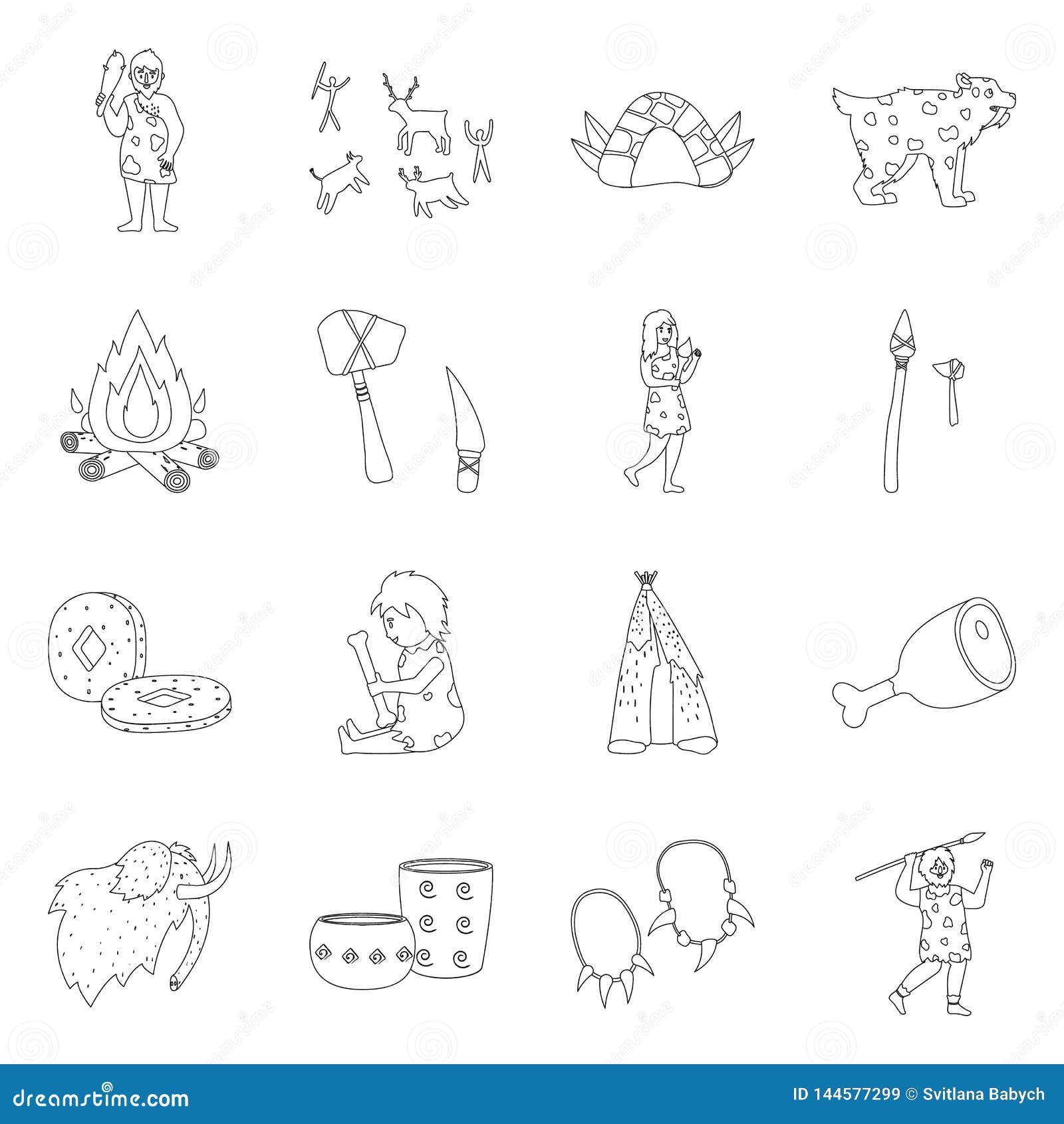 Vector Illustration of Ancient and Primitive Icon. Collection of ...
