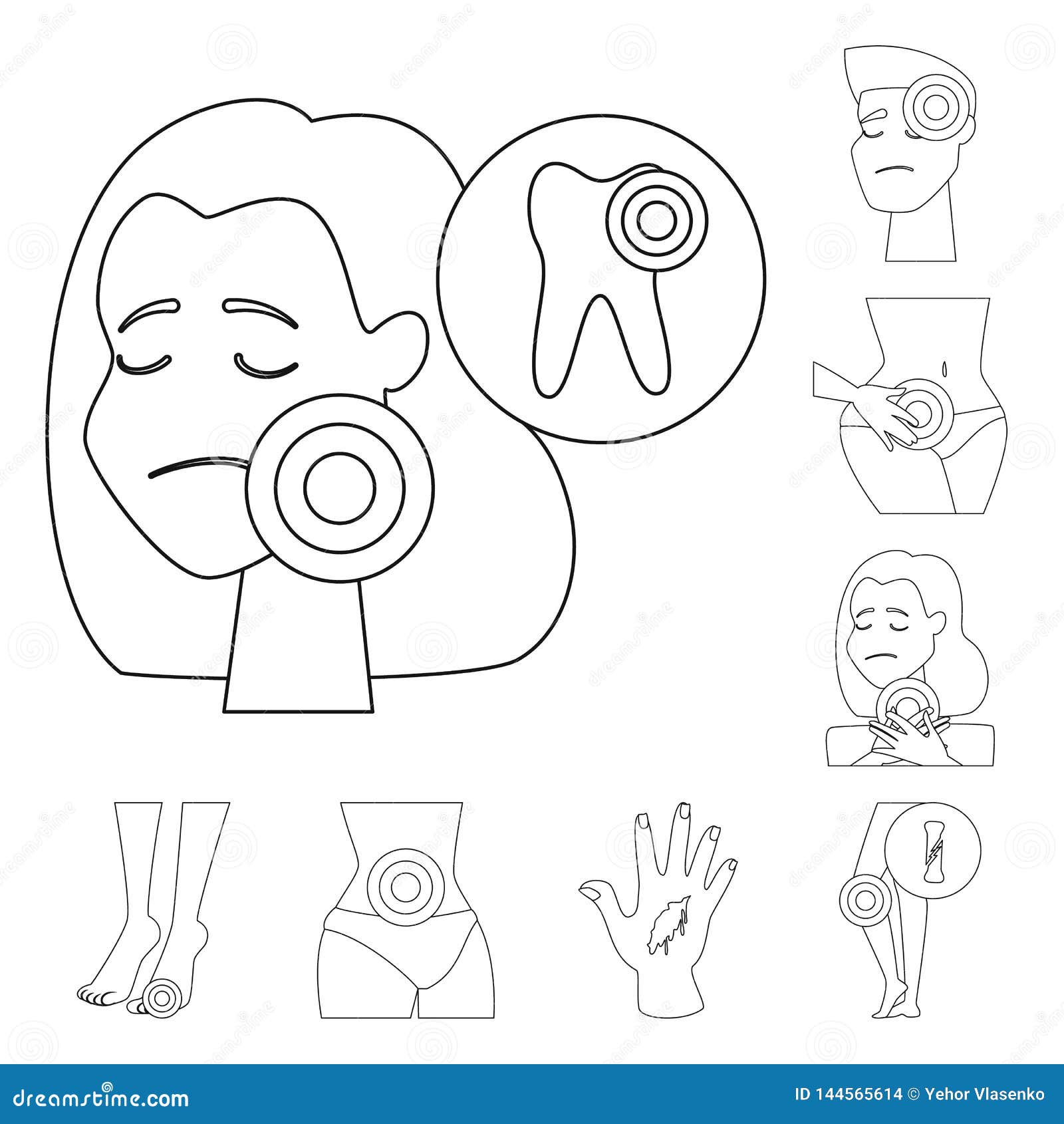 Isolated Object of Bone and Inflammation Icon. Set of Bone and Wound ...