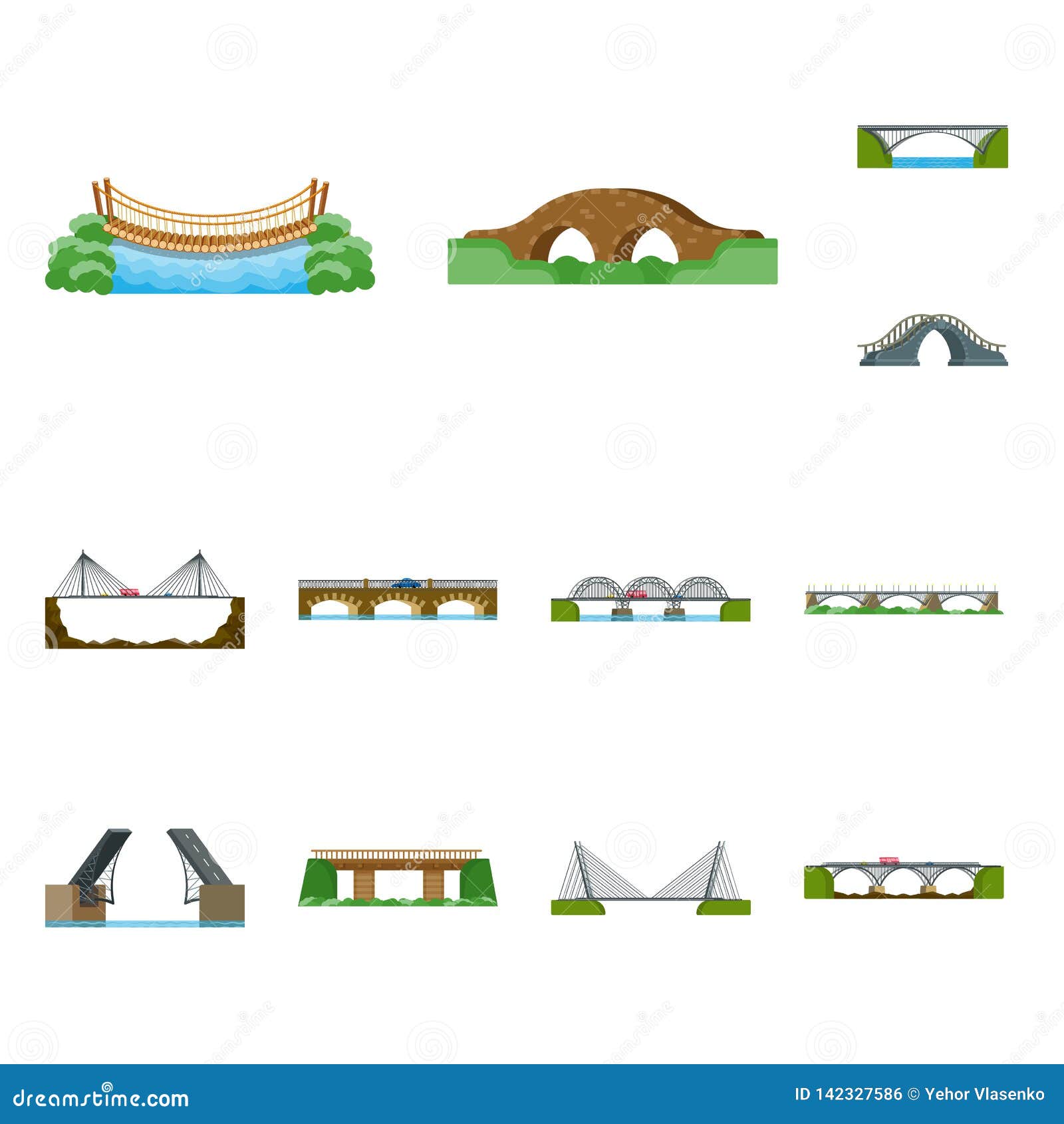 Vector Illustration of Bridgework and Bridge Sign. Collection of ...