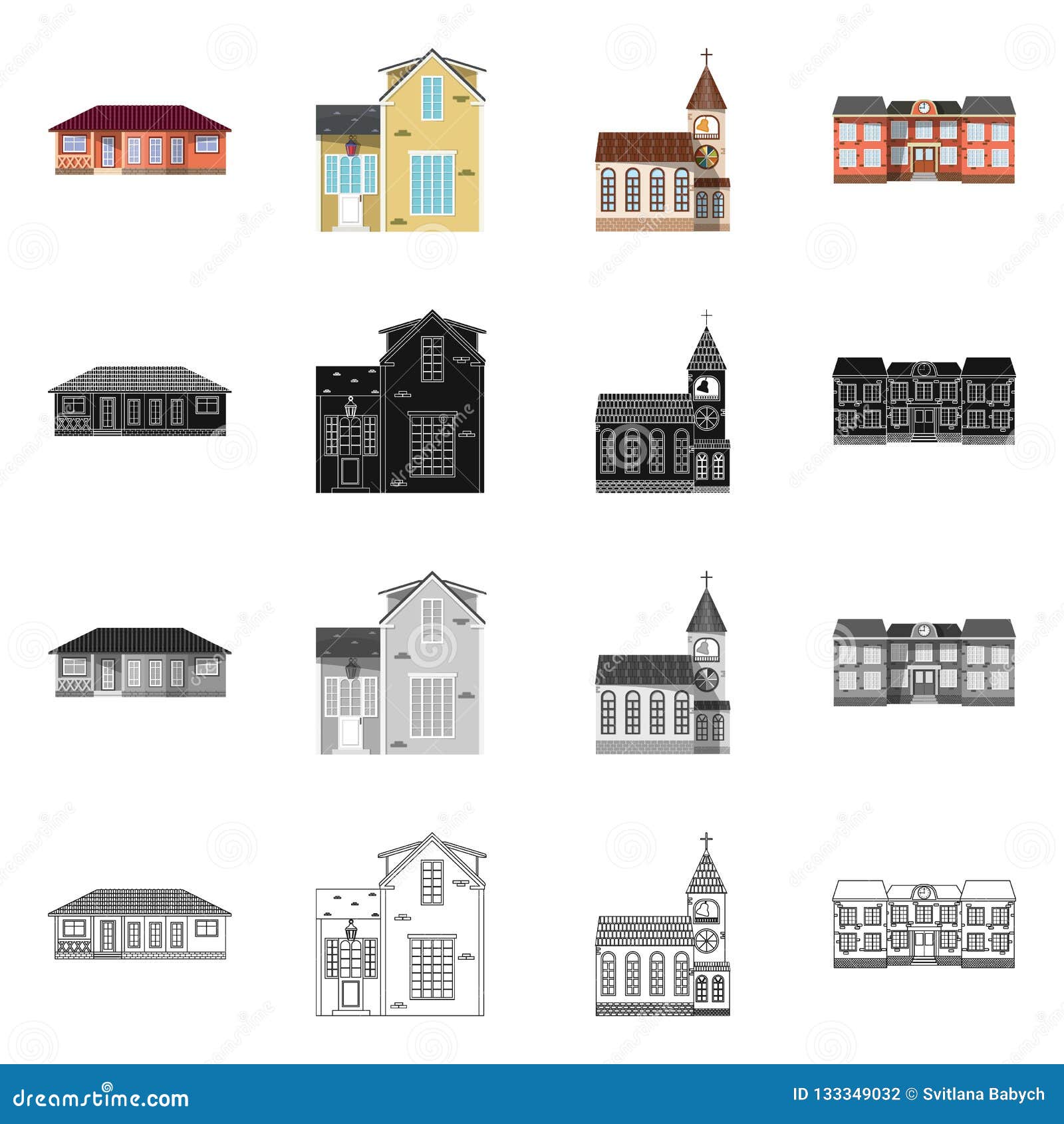 Isolated Object of Building and Front Icon. Collection of Building and ...