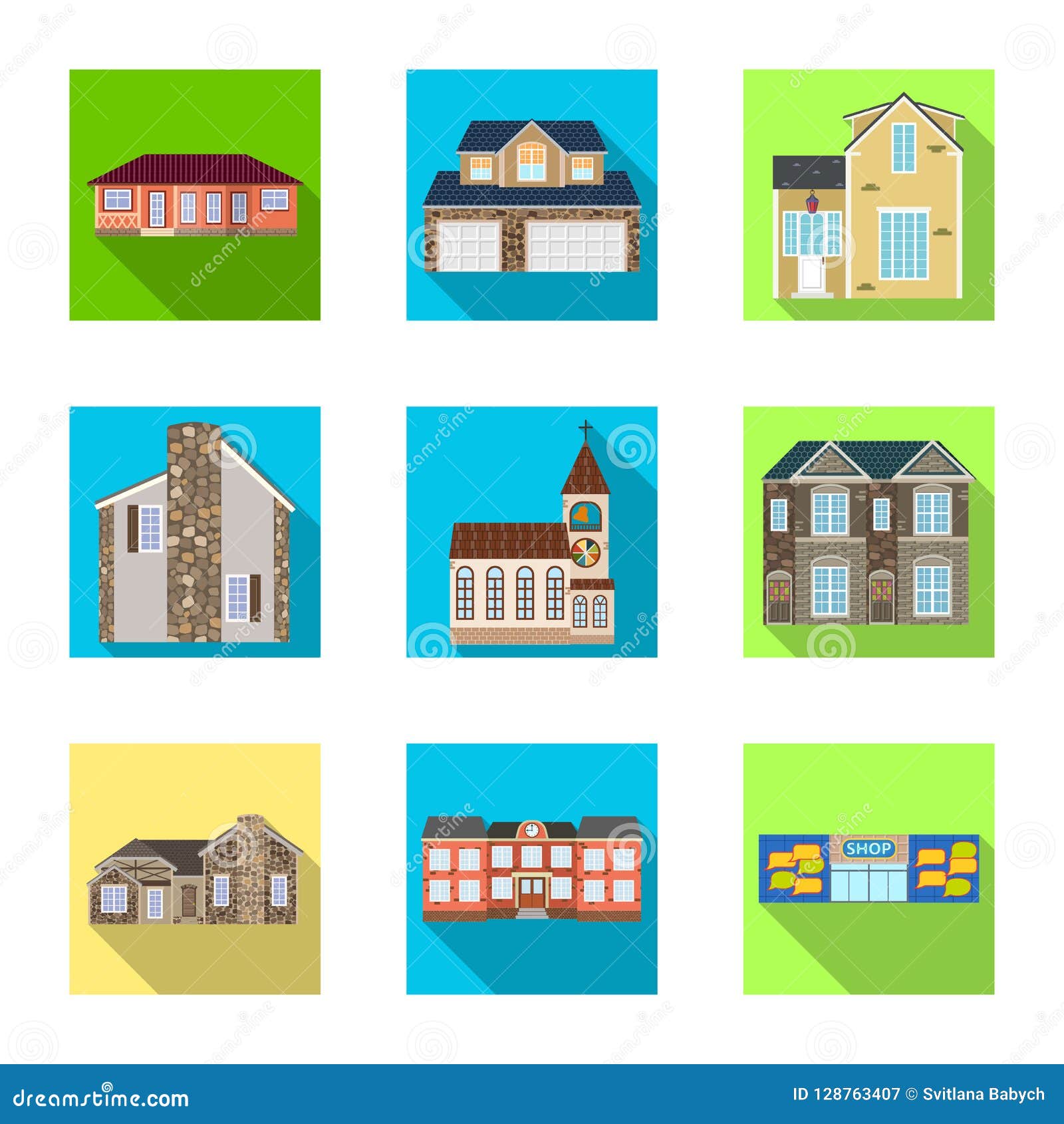 Isolated Object of Building and Front Symbol. Set of Building and Roof ...