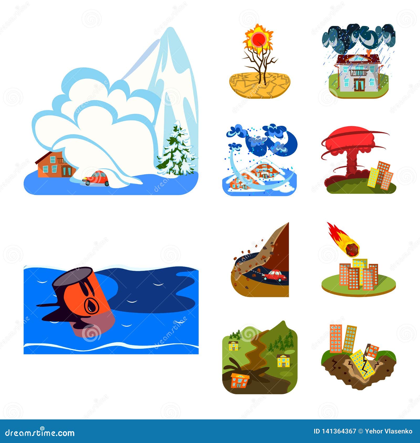 Vector Illustration of Cataclysm and Disaster Symbol. Set of Cataclysm ...