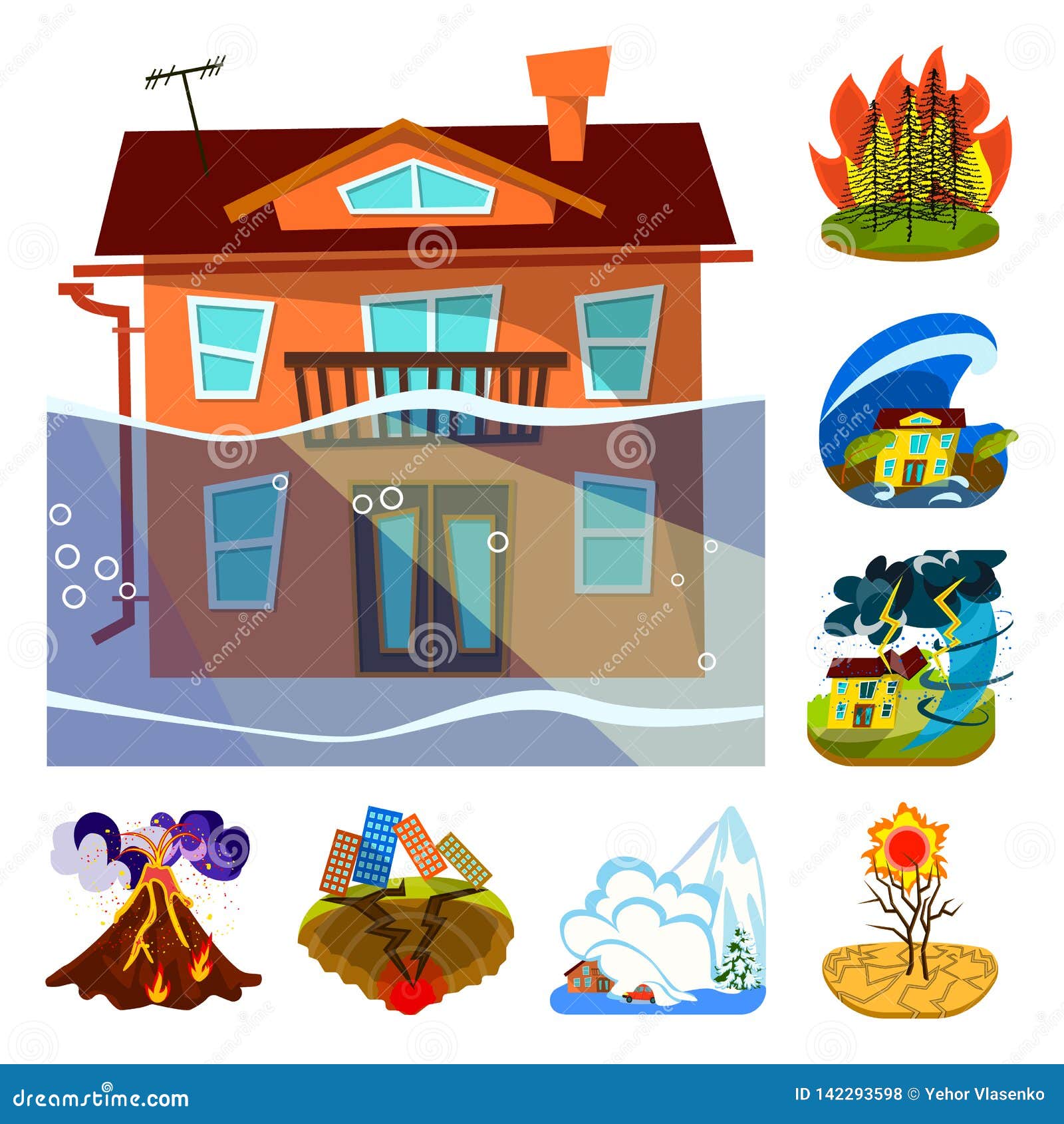 Vector Illustration of Cataclysm and Disaster Symbol. Set of Cataclysm ...