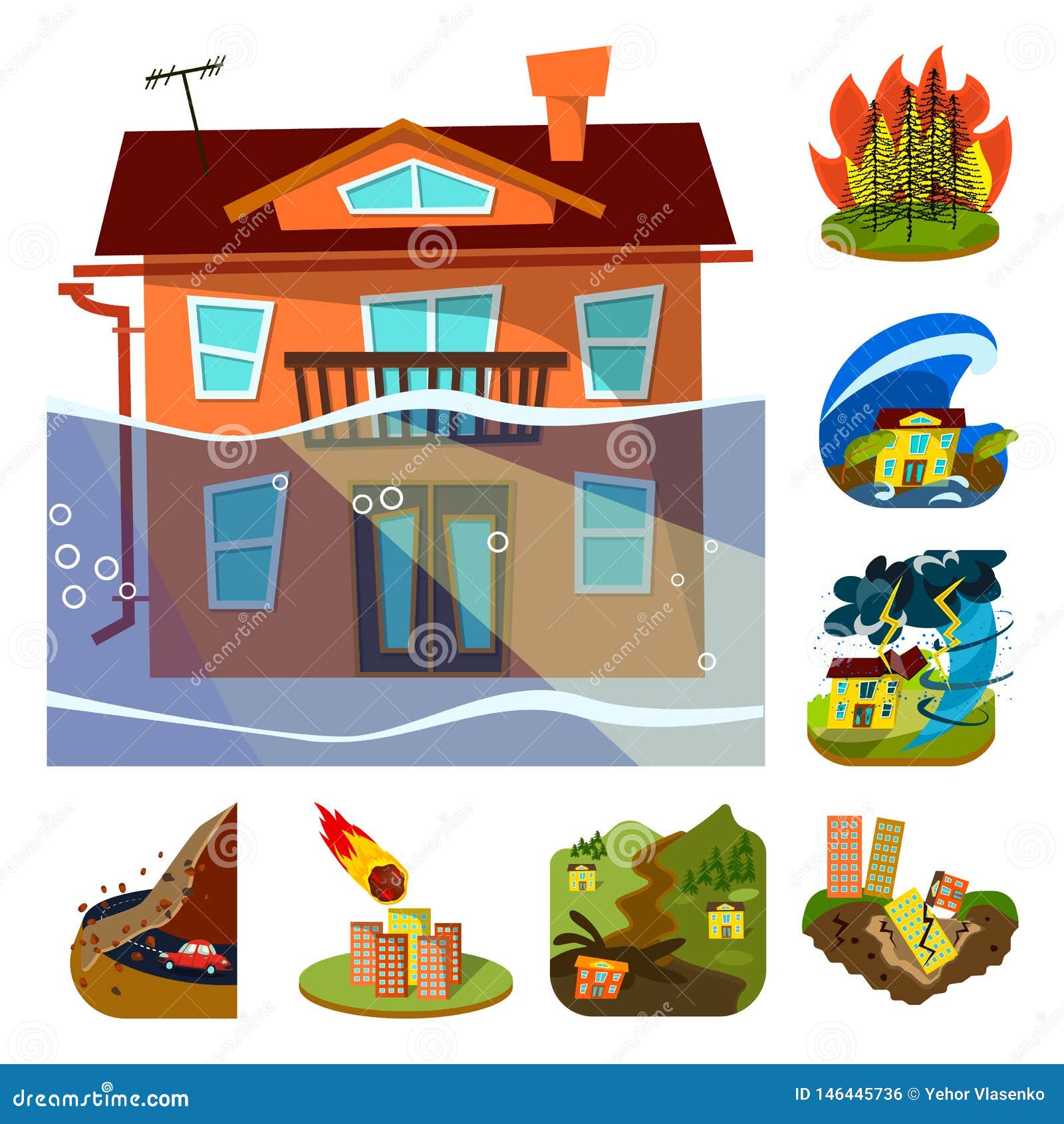 Isolated Object of Cataclysm and Disaster Sign. Set of Cataclysm and ...