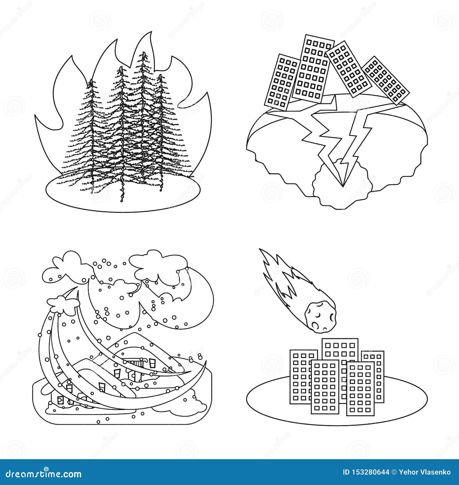 Vector Illustration of Cataclysm and Disaster Symbol. Collection of ...