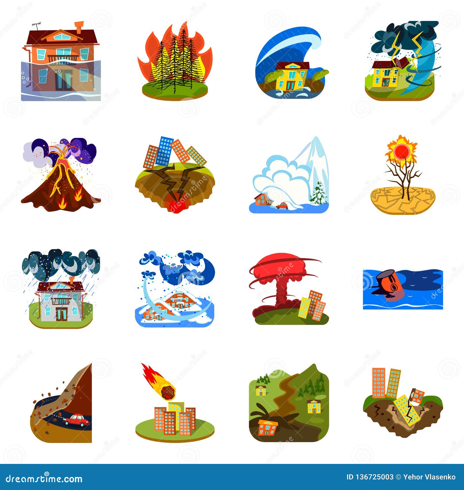 Isolated Object of Cataclysm and Disaster Symbol. Collection of ...