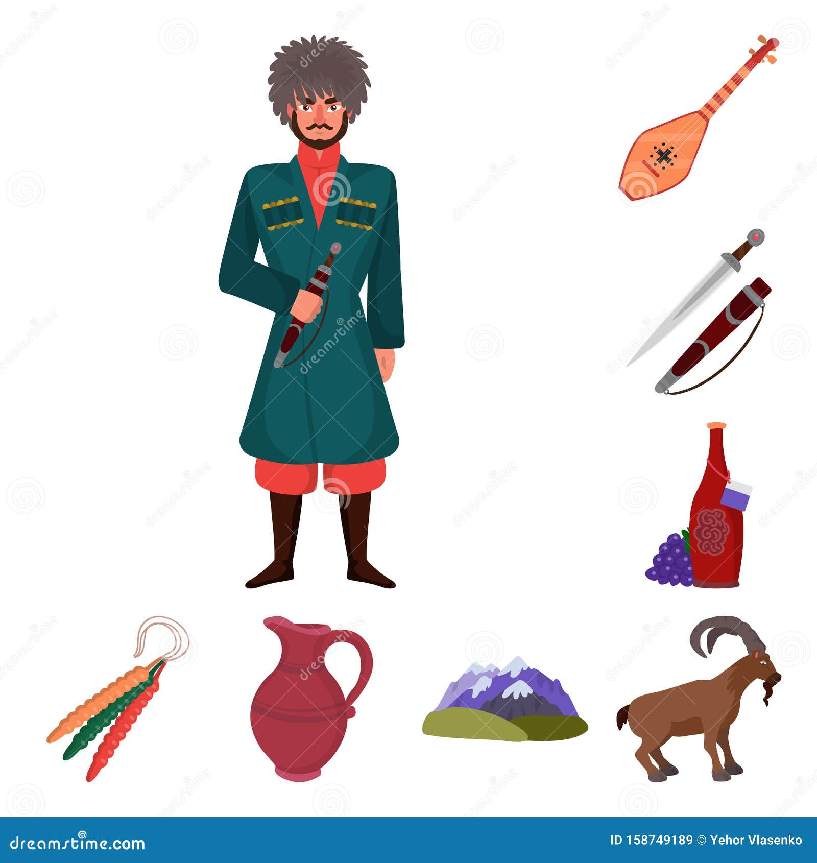 Vector Illustration of Caucasus and Traditions Logo. Set of Caucasus ...