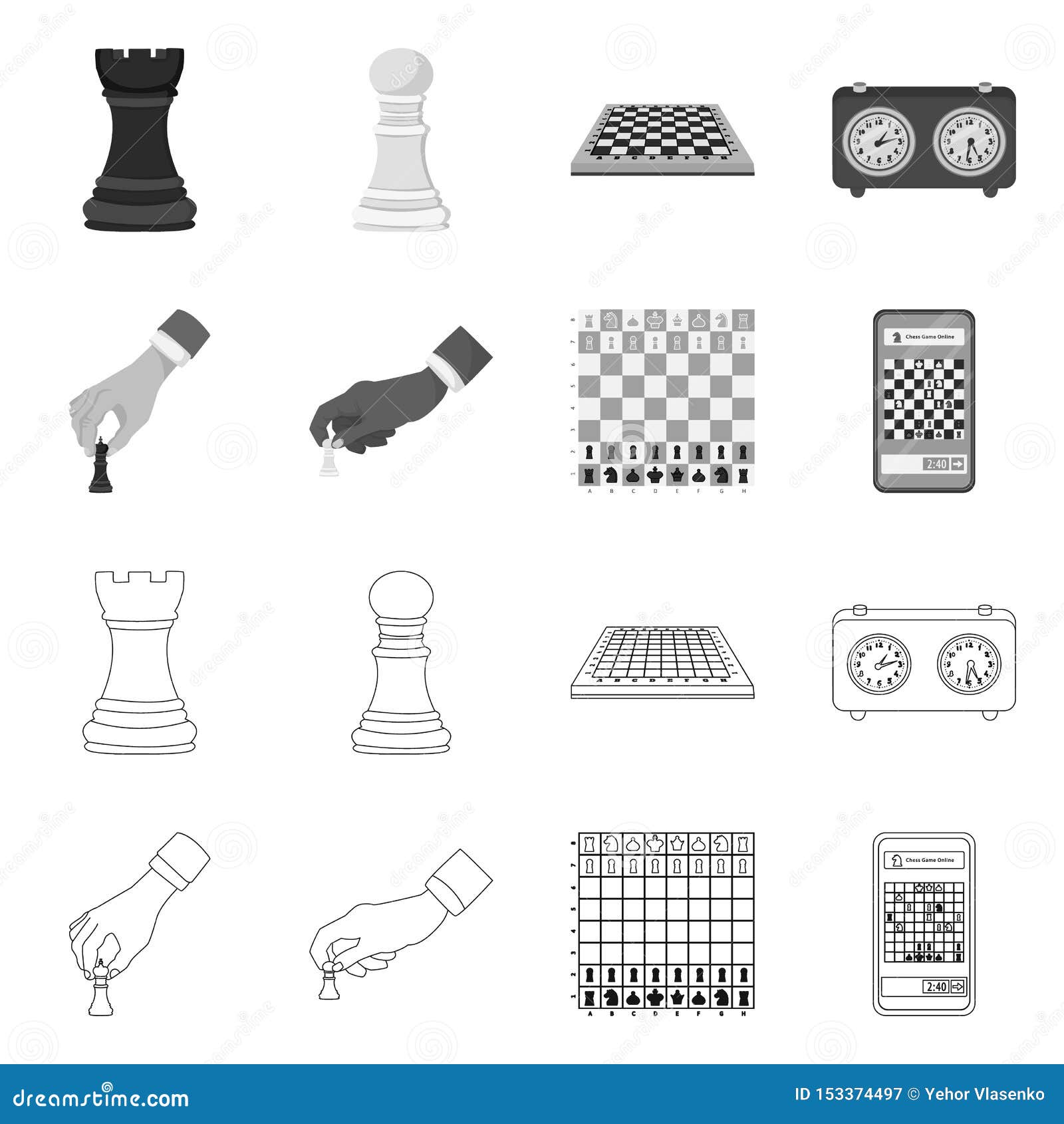 Vector Illustration of Checkmate and Thin Icon. Collection of Checkmate ...