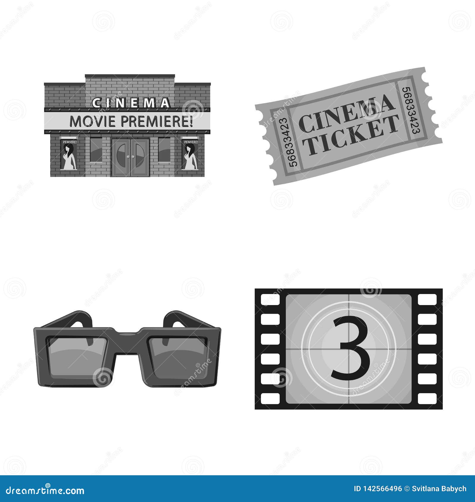 Isolated Object of Cinematography and Studio Icon. Set of ...