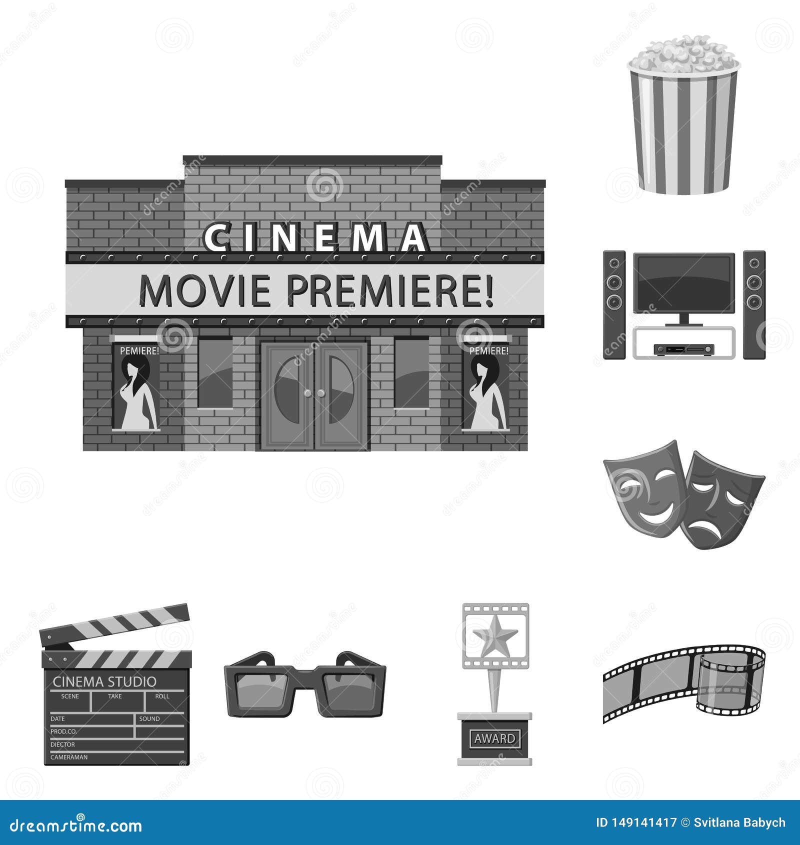 Vector Illustration of Cinematography and Studio Symbol. Set of ...
