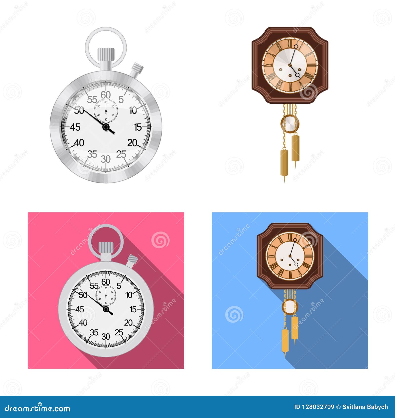 Isolated Object of Clock and Time Sign. Collection of Clock and Circle ...