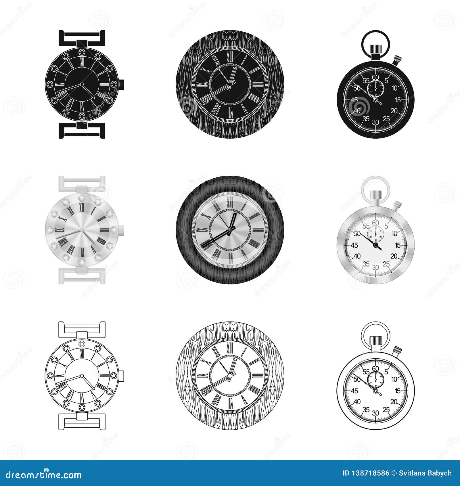 Vector Illustration of Clock and Time Symbol. Set of Clock and Circle ...