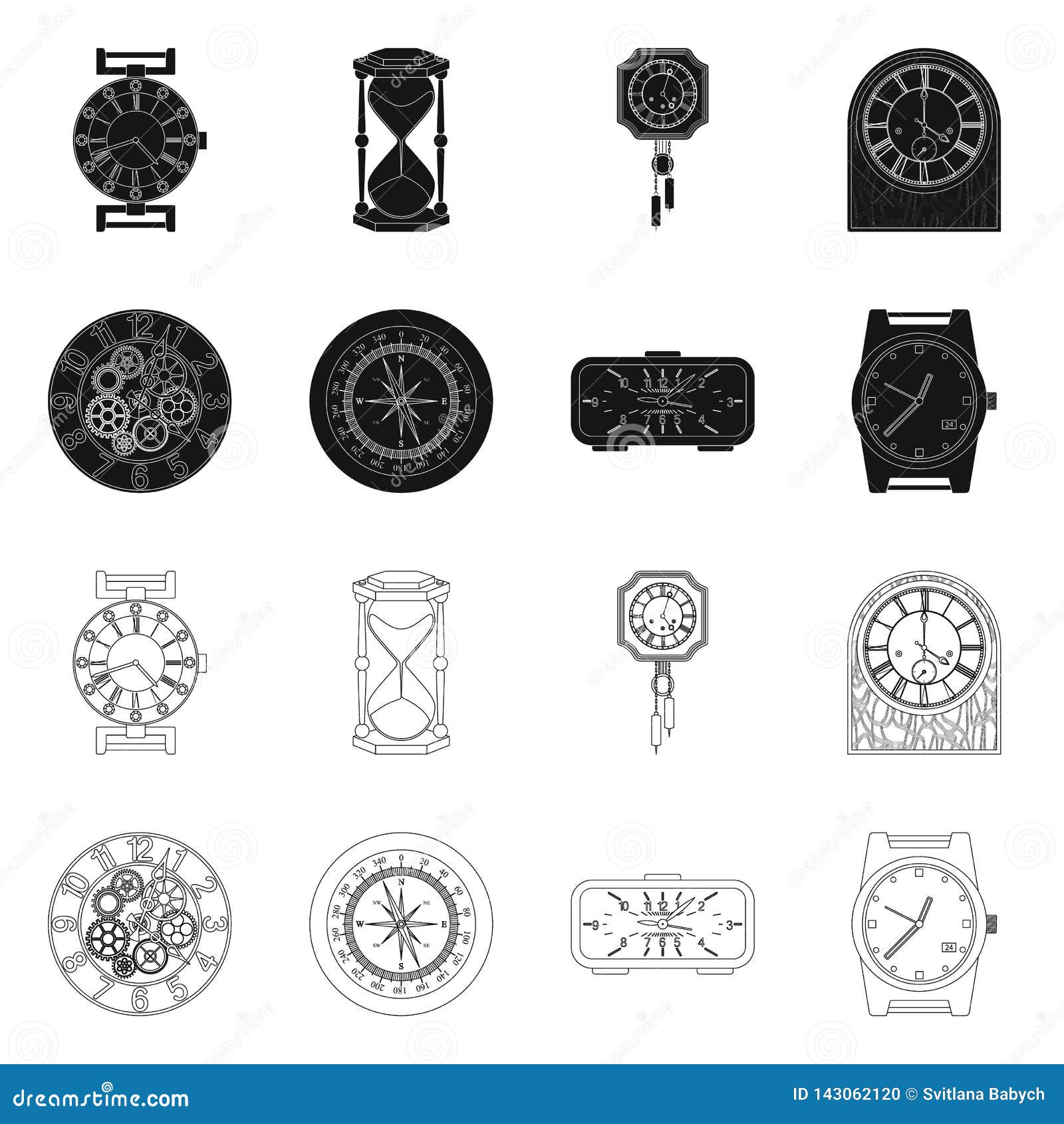 Isolated Object of Clock and Time Symbol. Collection of Clock and ...