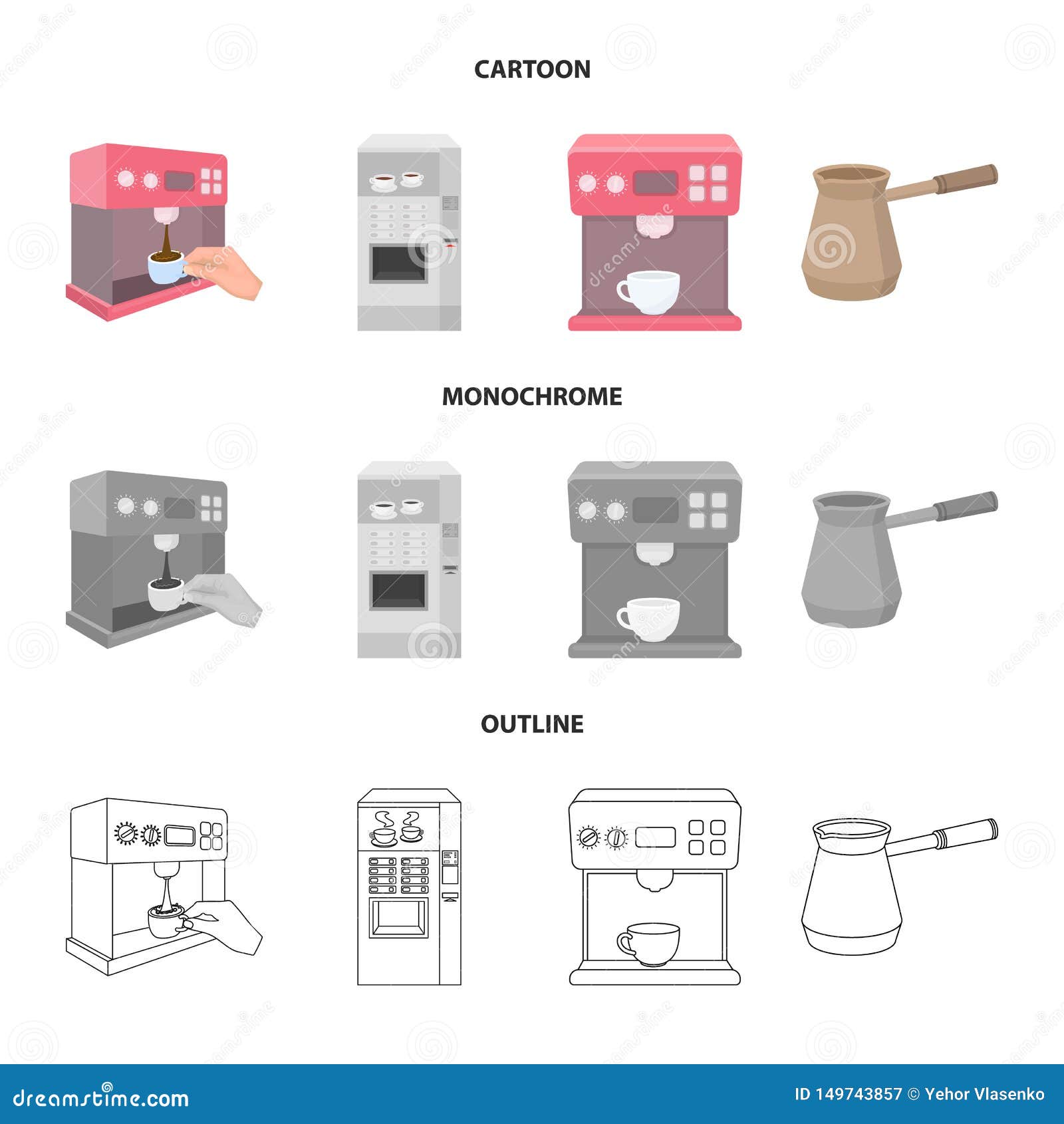 Isolated Object of Coffee and Machine Sign. Collection of Coffee and ...