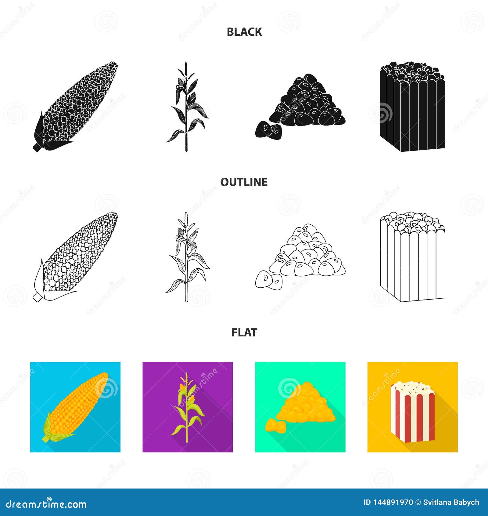 Vector Illustration of Cornfield and Vegetable Icon. Collection of ...