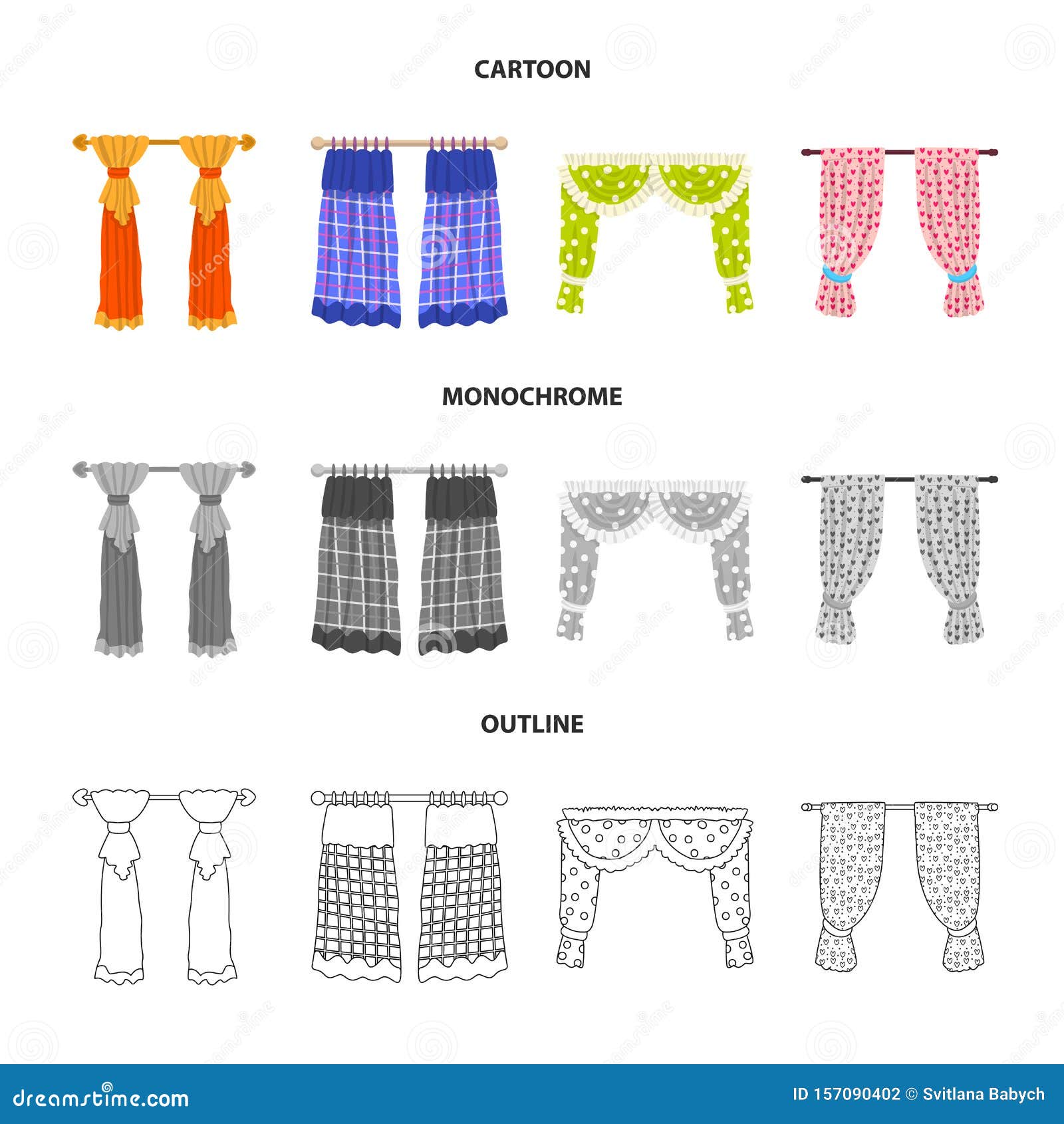 Isolated Object of Curtains and Drapes Icon. Set of Curtains and Blinds ...